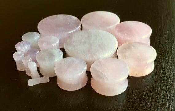 Lobal Domination PAIR of Rose Quartz Organic Stone Plugs Gauges - up to 38mm available! (1&3/8" (35mm))