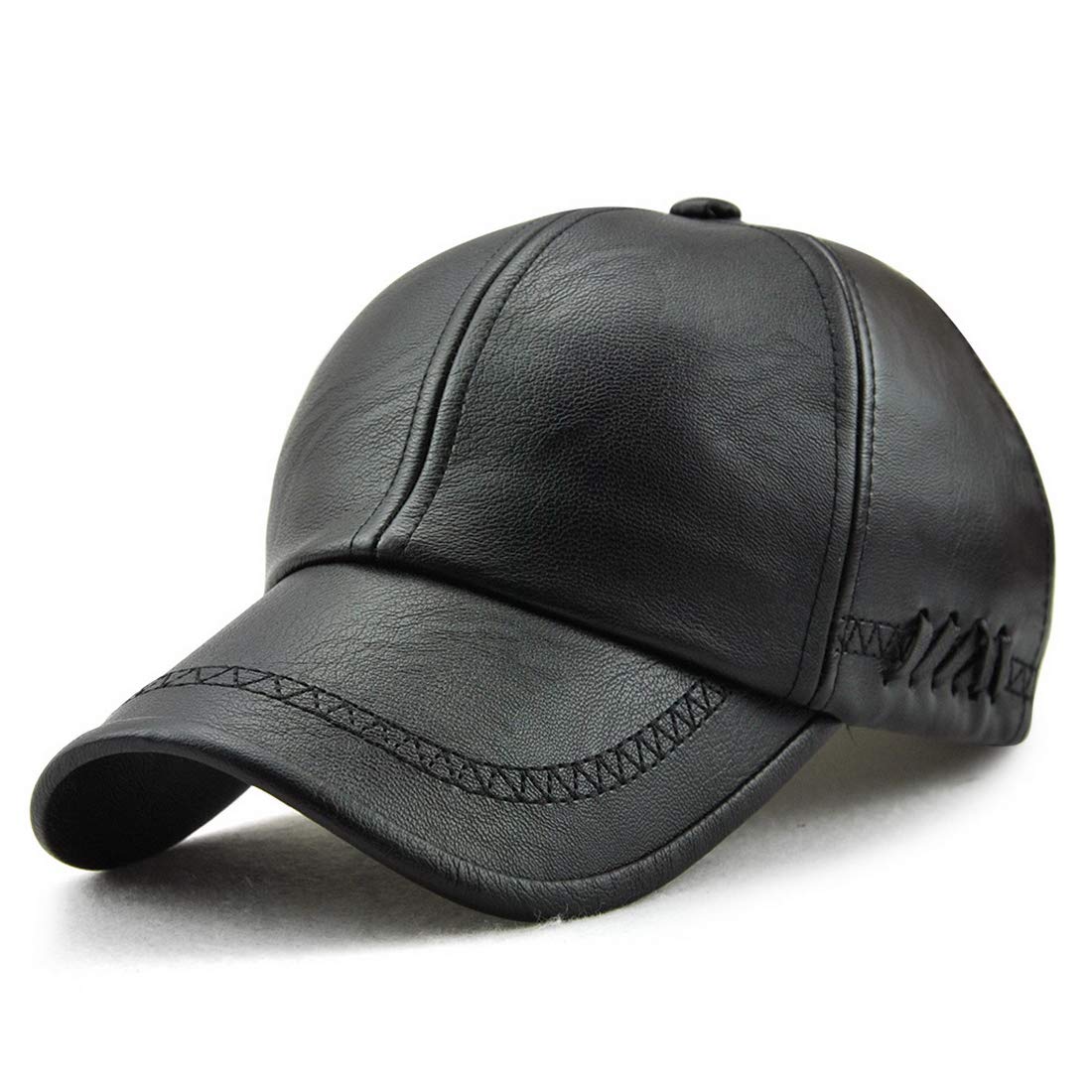 Men's Vintage Adjustable Leather Baseball Cap Outdoor Sports Peaked Hat Black