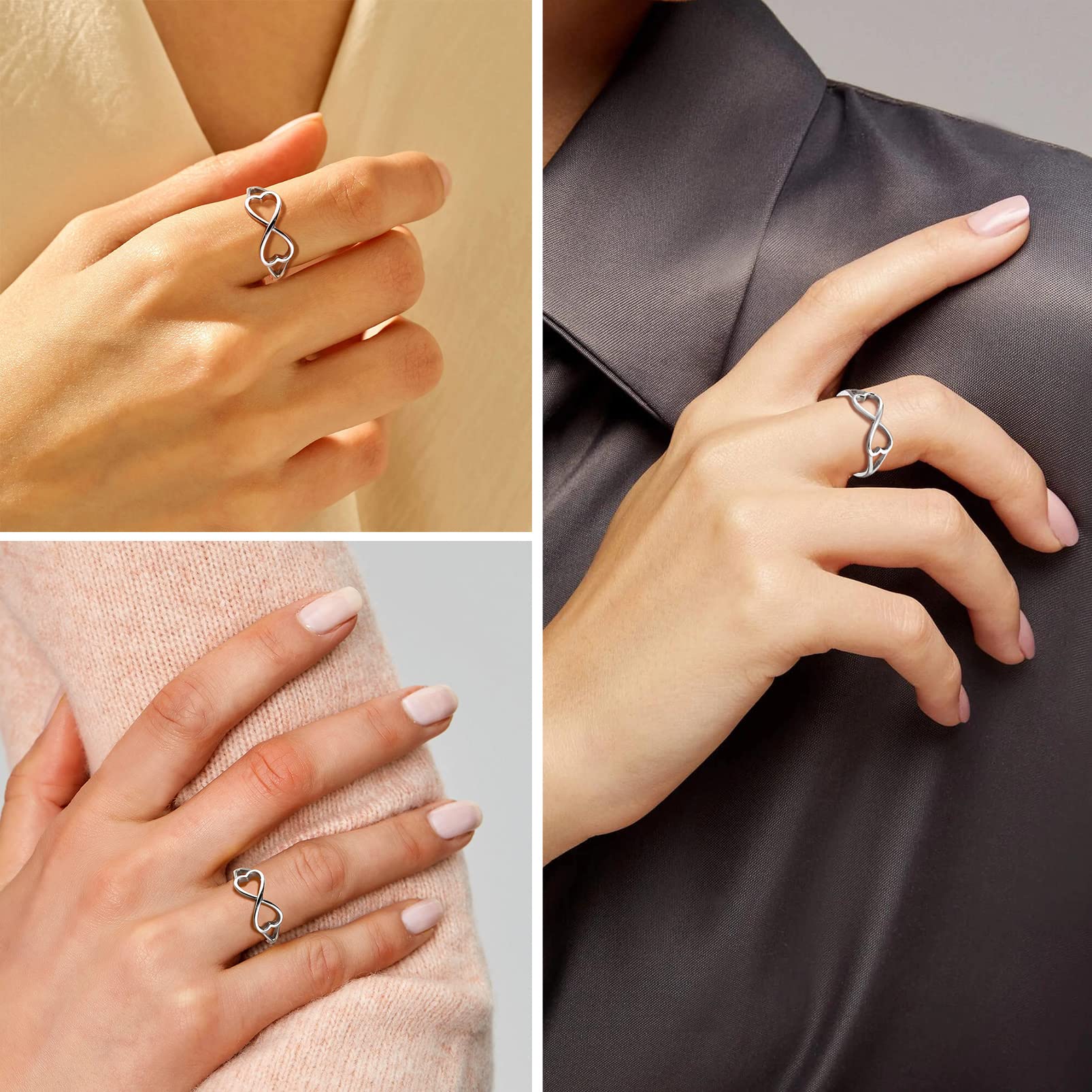 PROSILVER Wedding Band Infinity Heart Knot Ring Sterling Silver Dainty Sister Womans Rings Size 9
