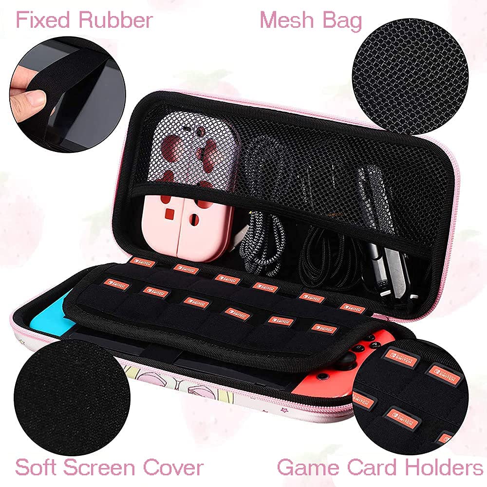 NocksyDecal Carrying Case Compatible with Nintendo Switch & OLED Mode, Cute Pink Sailor Moon Accessories Portable Travel Case with Shoulder Strap for Switch Hard Carry Case for Girls
