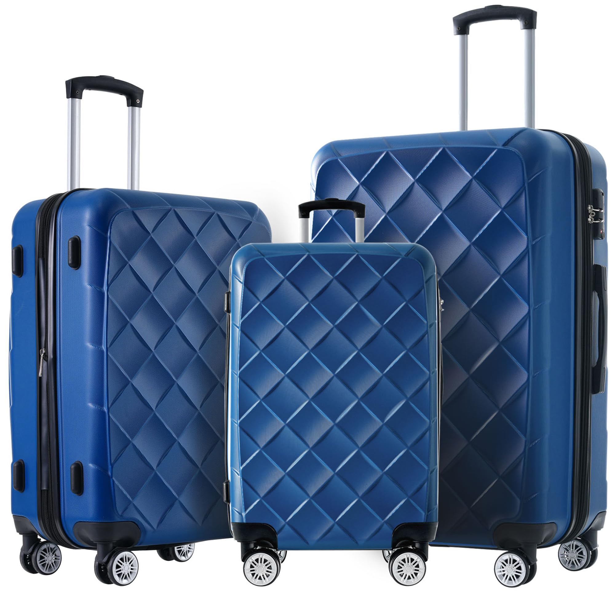 Majnesvon 3 Piece Expandable Luggage with TSA Lock PC, Lightweight Suitcase with 2 Hooks, Spinner Wheels PC Luggage Sets 20in/24in/28in (Black)