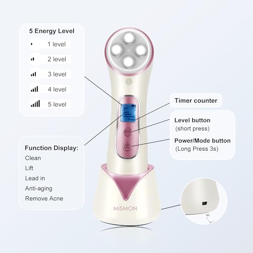 MiSMON High Frequency Facial Machine LED Light Theraphy Skin Tightening Device for Face, 5 in 1 Multifunctional Facial Massager for Wrinkle and Acne Removal