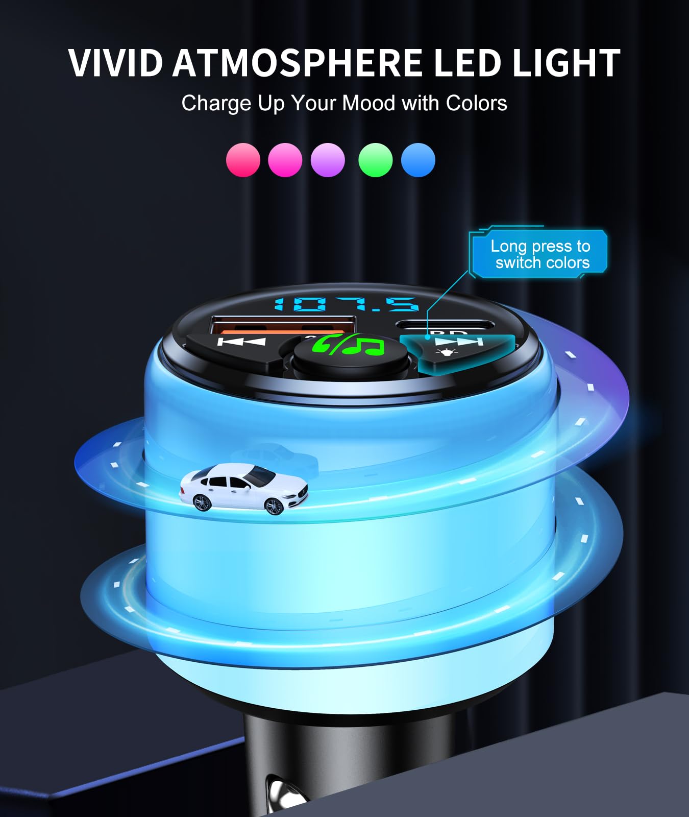 Otemly Bluetooth 5.3 FM Transmitter for Car [PD 30W & QC3.0 18W] Fast Charge, [All-Over Glow] Bluetooth Car Adapter Wireless FM Radio Transmitter Car Kit, Hands-Free Calls, Hi-Fi Music