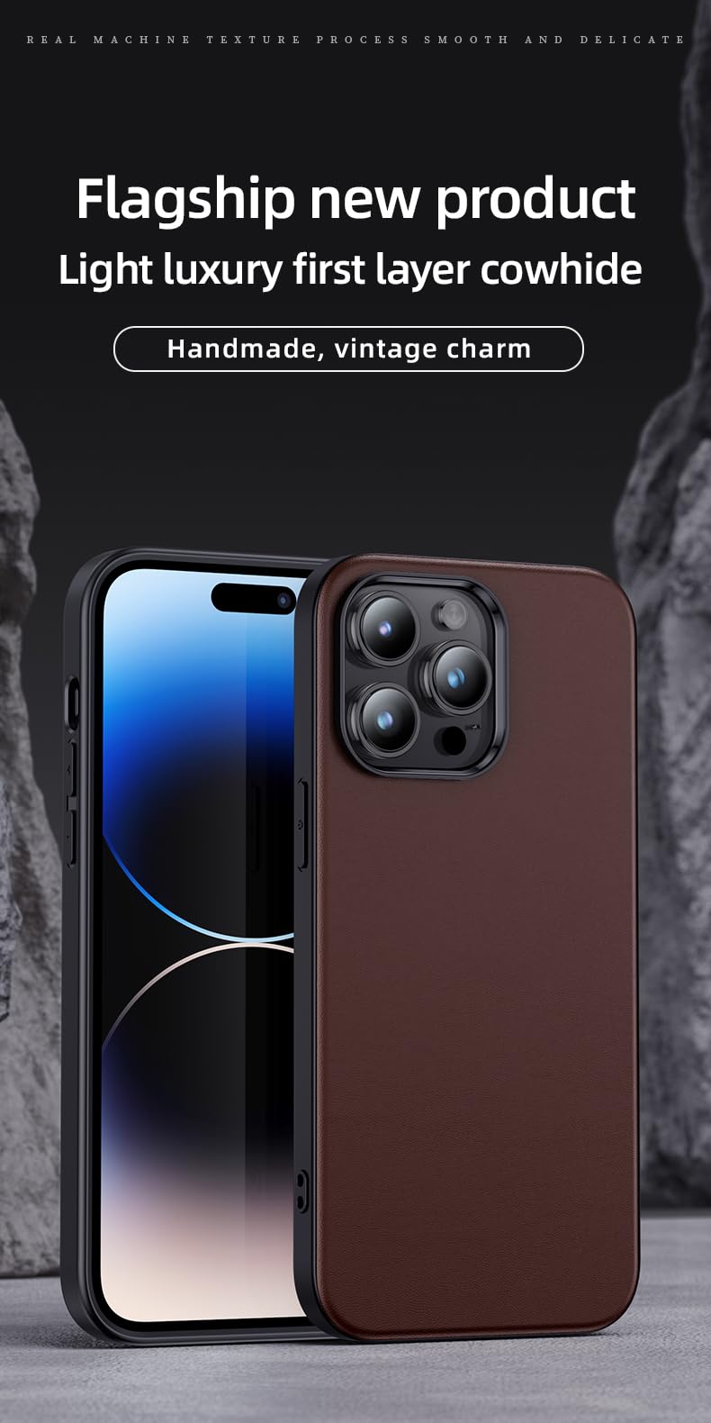 Leather ShockGuard Pro iPhone 15 Case with a Free Screen Protector (Black, iPhone 15 Pro)