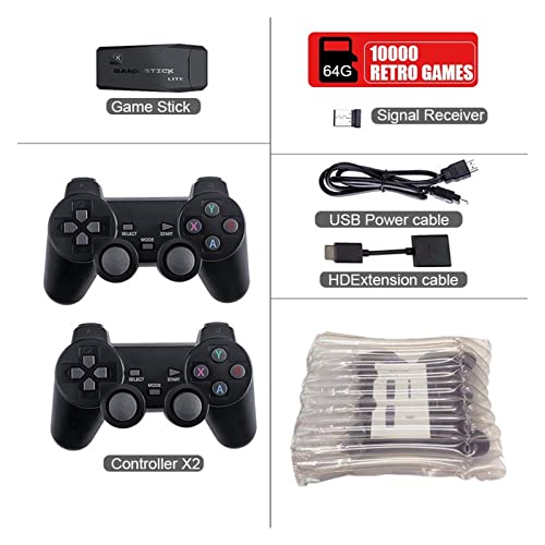 TOBAYA Gift Boys Plug and Play Video Game 4K Double Handle Wireless Game Stick Console 2.4G Controller 10000 Games 64GB Retro Games TV for PS1/GBA Christmas GIF