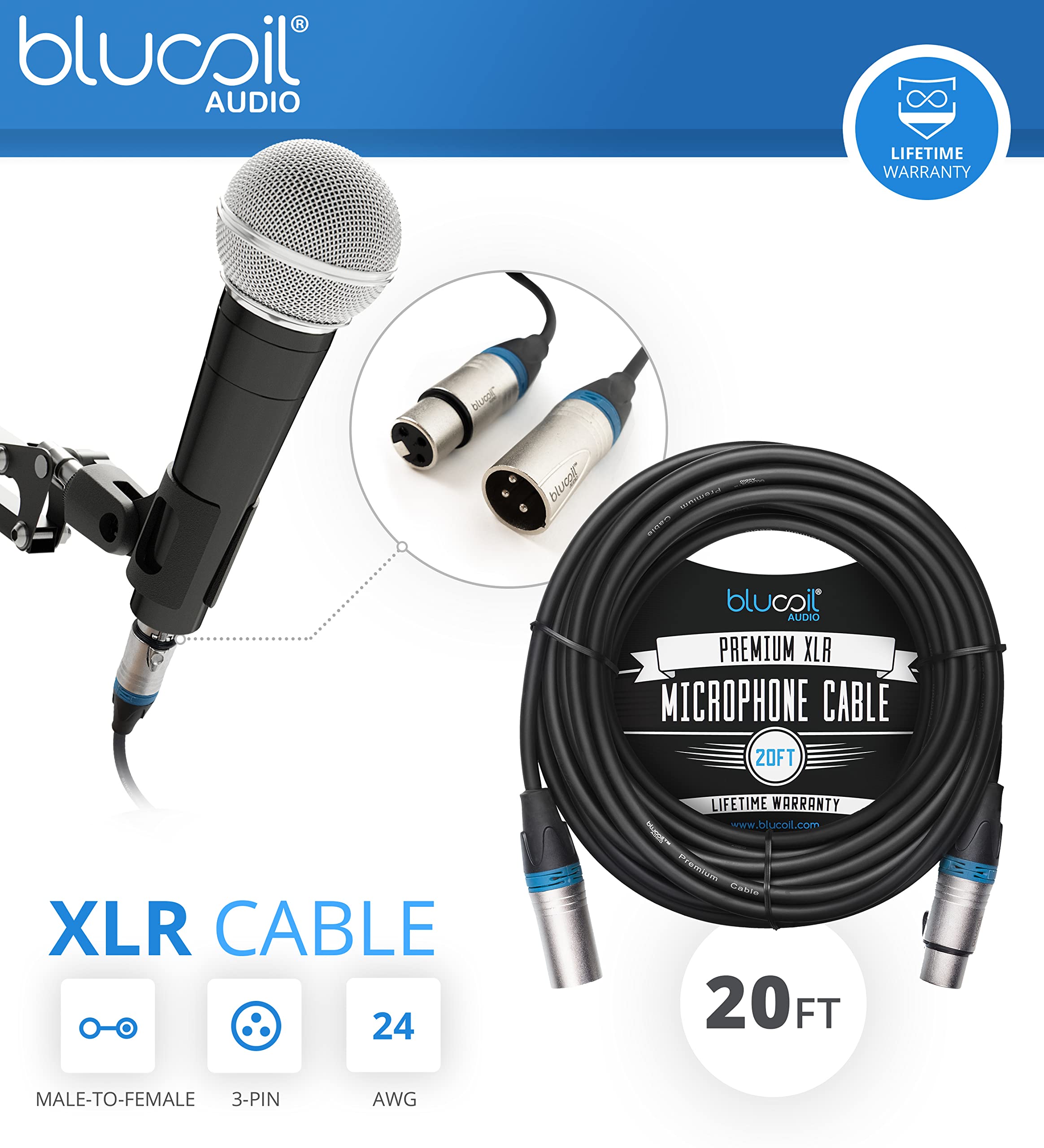 MXL 990 Blaze Cardioid Condenser Microphone Bundle with Blucoil 20' XLR Cable, Pop Filter, Adjustable Mic Stand, and 4-Pack of 12 Acoustic Wedges