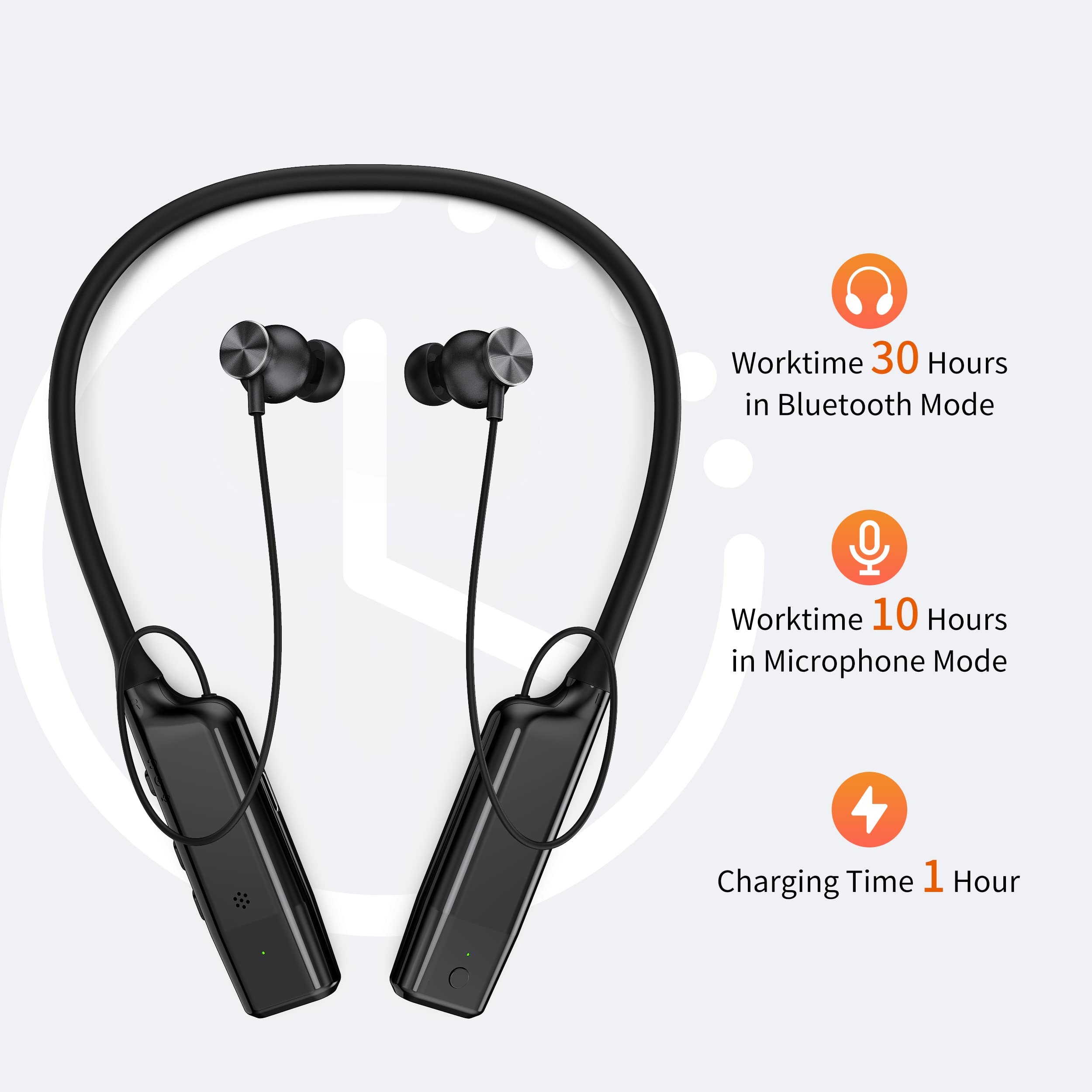 TPHOMALA Wireless Neckband Microphone, Bluetooth Headphones with Microphone for iPhone,Android, iPad,Laptop,Record.vlog.