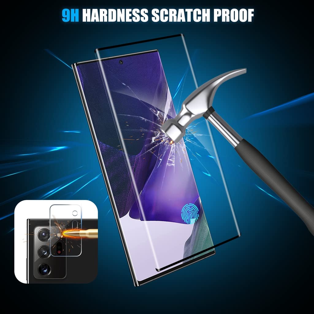 OttarScreen Galaxy Note 20 Screen Protector, 3 Pack Tempered Glass Screen Protector【3+1 Pack 】With 1 Pack Camera Lens Protector, Compatible Fingerprint, 3D Glass 9H Hardness Tempered Glass Screen Protector for Samsung Galaxy Note 20 5g