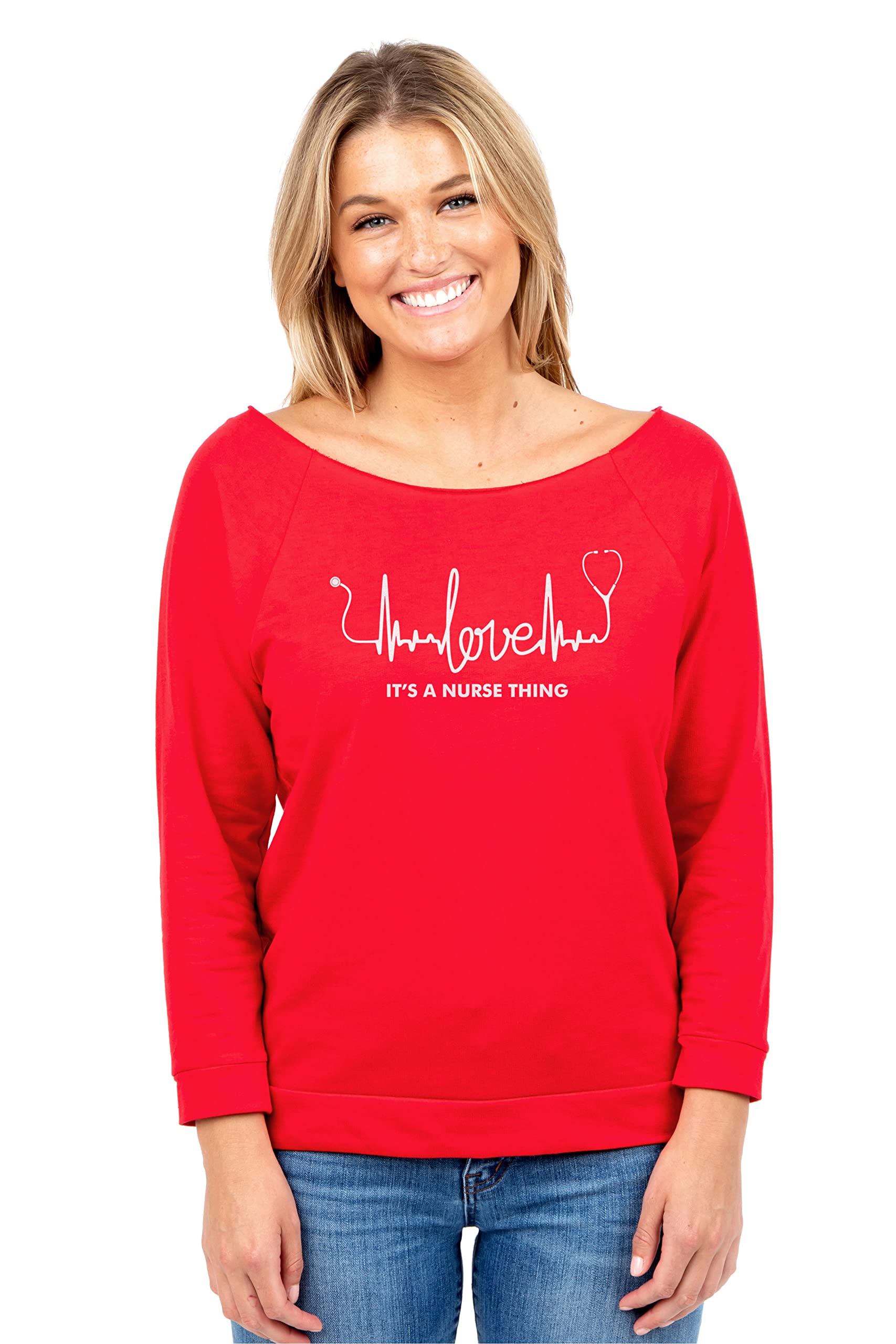 Love It's A Nurse Thing Women's Slouchy 3/4 Sleeves Raglan Sweatshirt Red (Medium, Black)