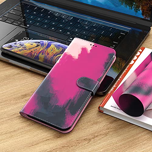ShinyCase for Tecno Camon 12 Case with Stand,Colorful Watercolor PU Leather Wallet Folio Flip Cover Magnetic Durable TPU Protective Phone Case for Tecno Camon 12/Spark 4,Black Red
