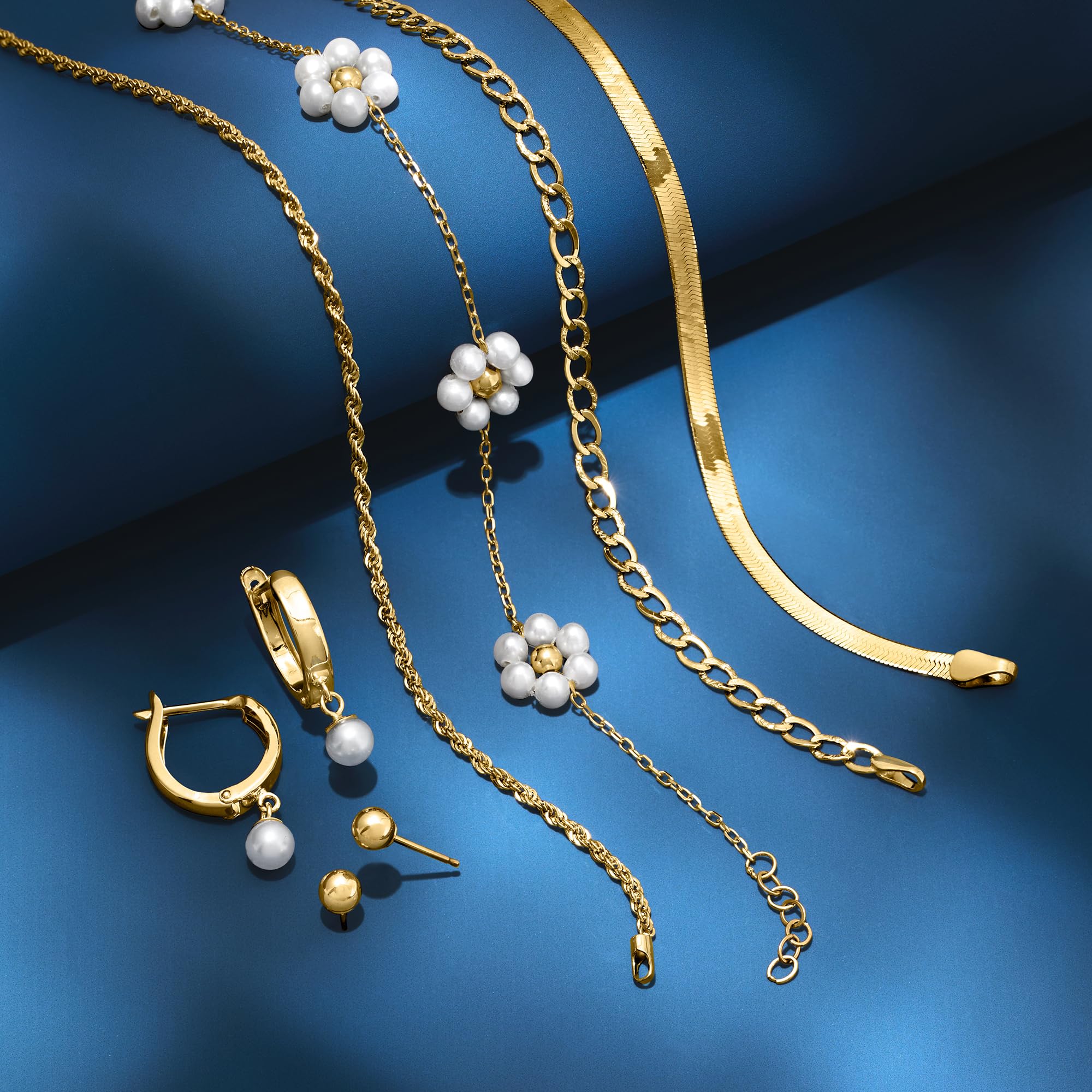 RS Pure by Ross-Simons 3-3.5mm Cultured Pearl Flower Bracelet in 14kt Yellow Gold. 6.5 inches
