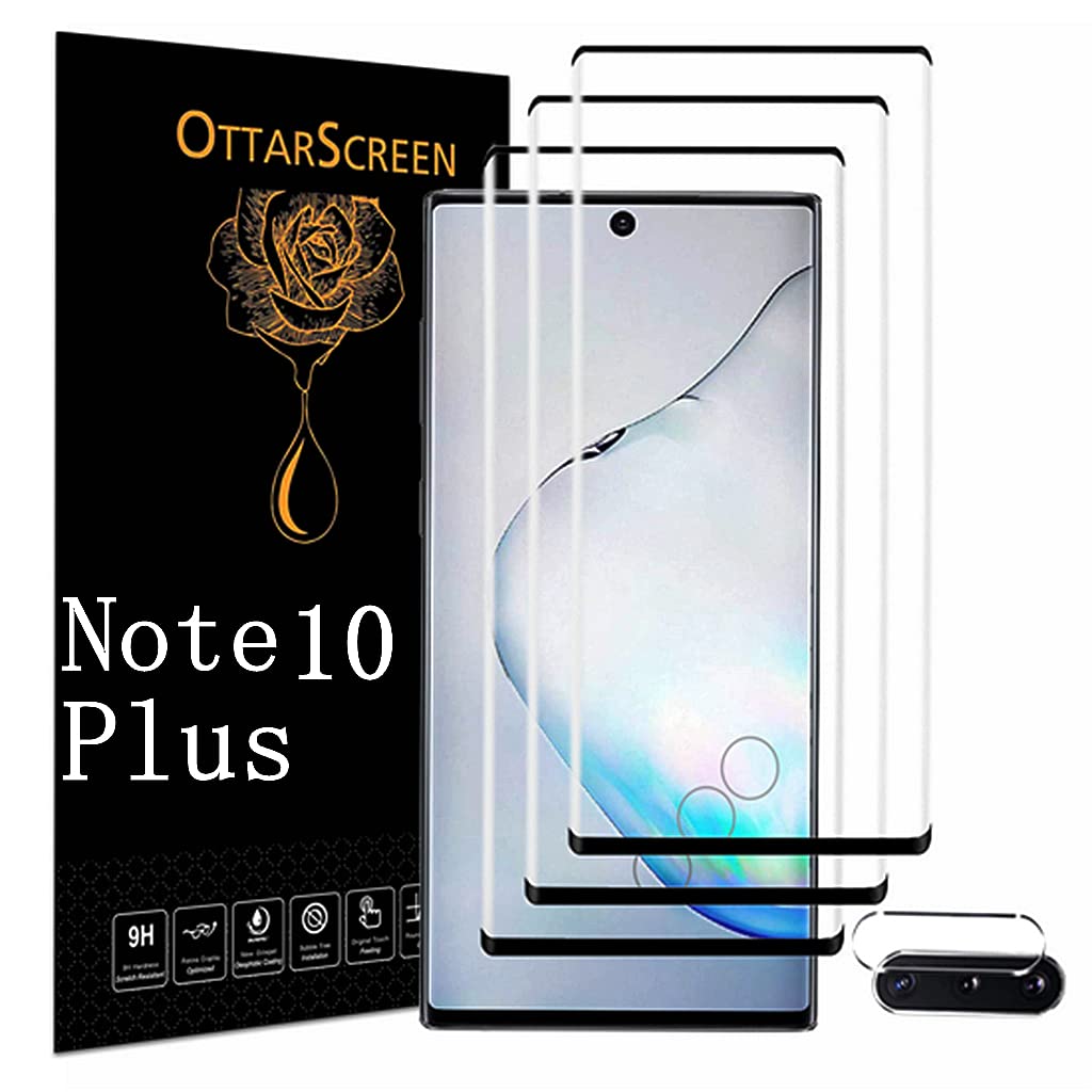 OttarScreen Galaxy Note 10 Plus Screen Protector, 3 Pack Tempered Glass Screen Protector【3+1 Pack 】1 Pack Camera Lens Protector, Easy Installation, 3D Glass 9H Hardness Tempered Glass Screen Protector