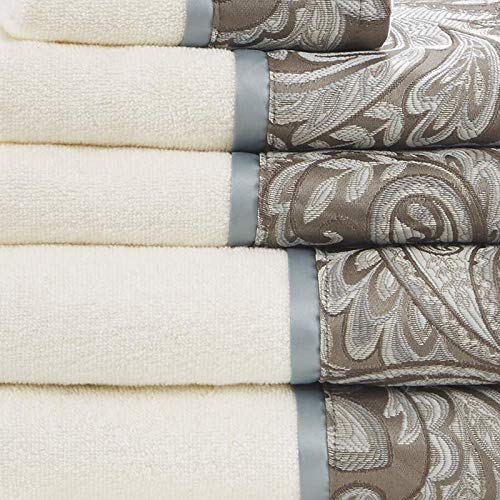 Madison Park - MP73-5310 Aubrey 6 Piece Jacquard Set for Bathroom, 2 Bath Hand Towels, 2 Washcloths, Spa Luxurious Textured Design, See Below, Blue