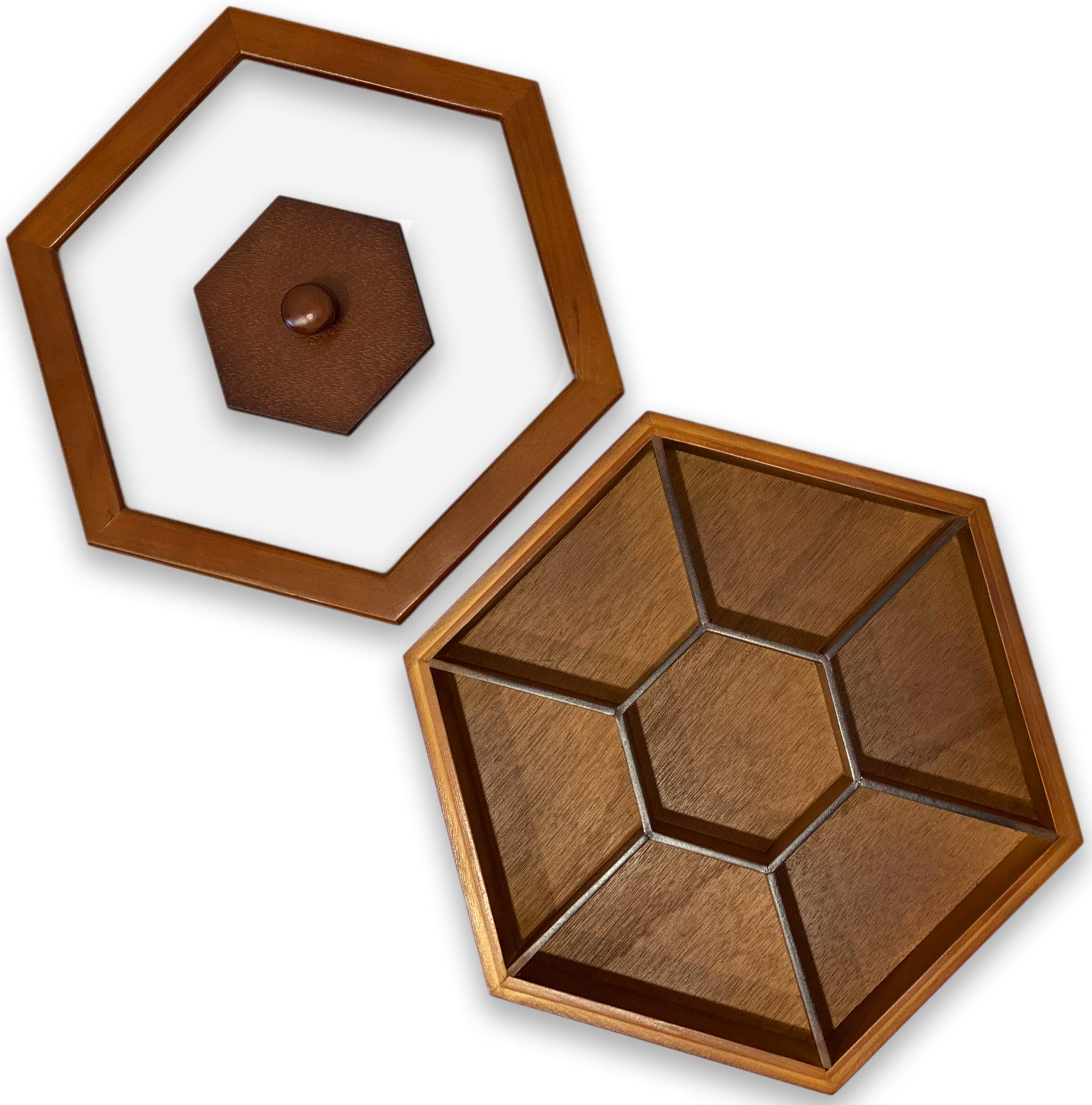 Sectional Tray for Dry Fruits Nuts Snacks with Glass Lid, Humidity proof wooden storage, Candy Box