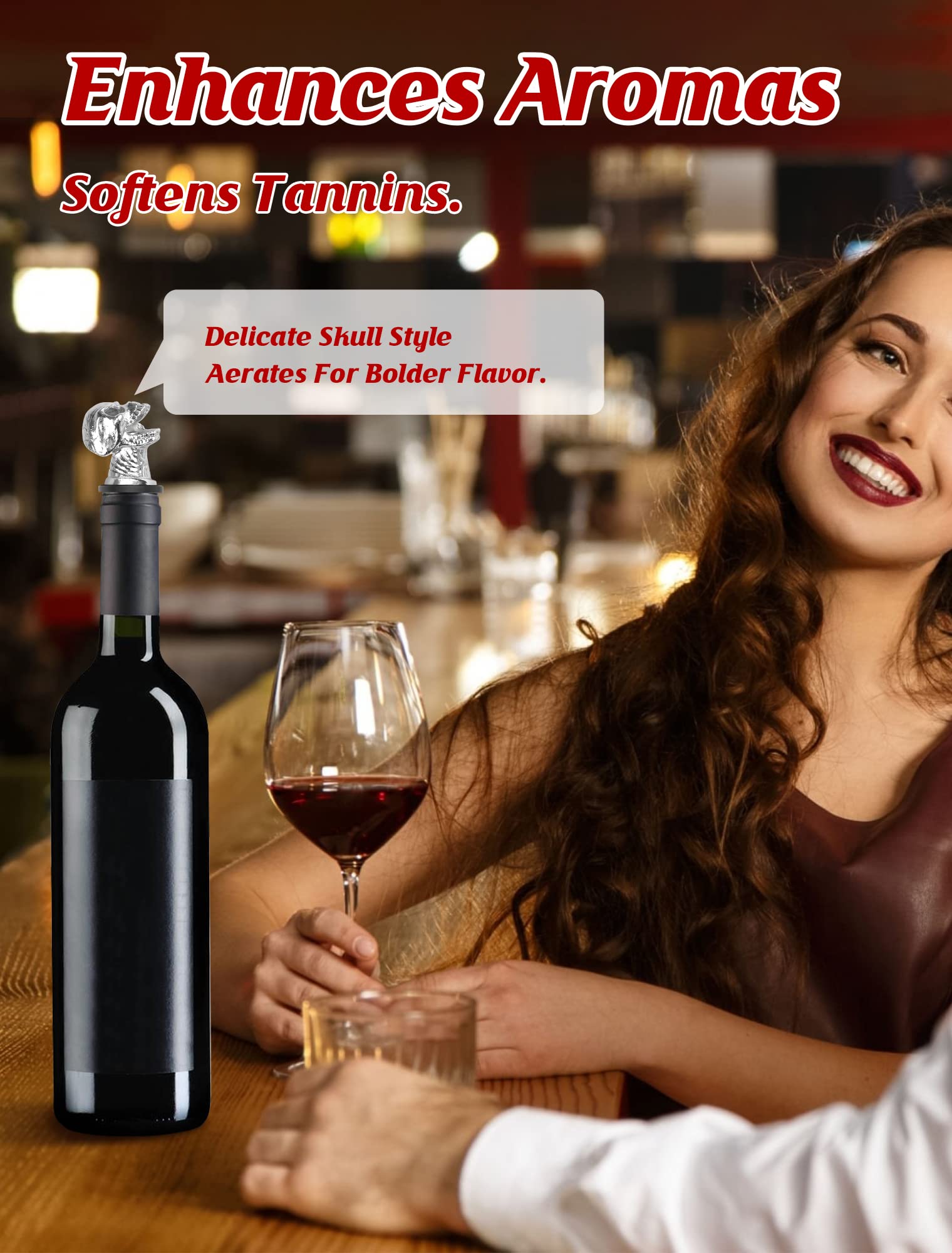 Skull Wine Aerator Pourer Spout - Anvy Lunda Liquor Bottle Pourers Skull Wine Decanter - Creative Gifts for Alcohol, Whiskey, Skull Lover (Silver)