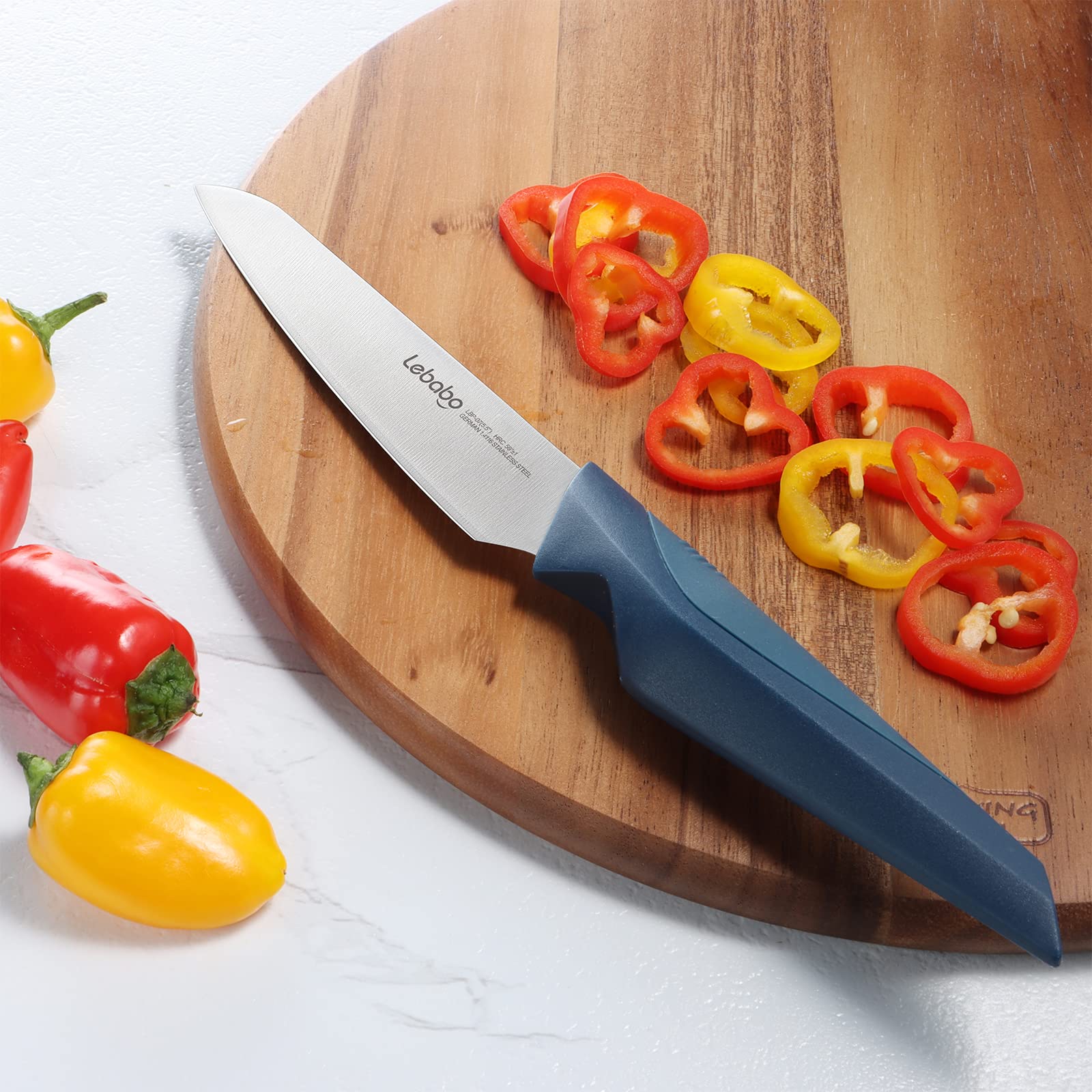 Lebabo Utility Knife Kitchen, Small Utility Knife 5.5 Inch for Slicing, Mincing, Chopping, German Steel All-purpose Knives, Ergonomic Handle, Blue