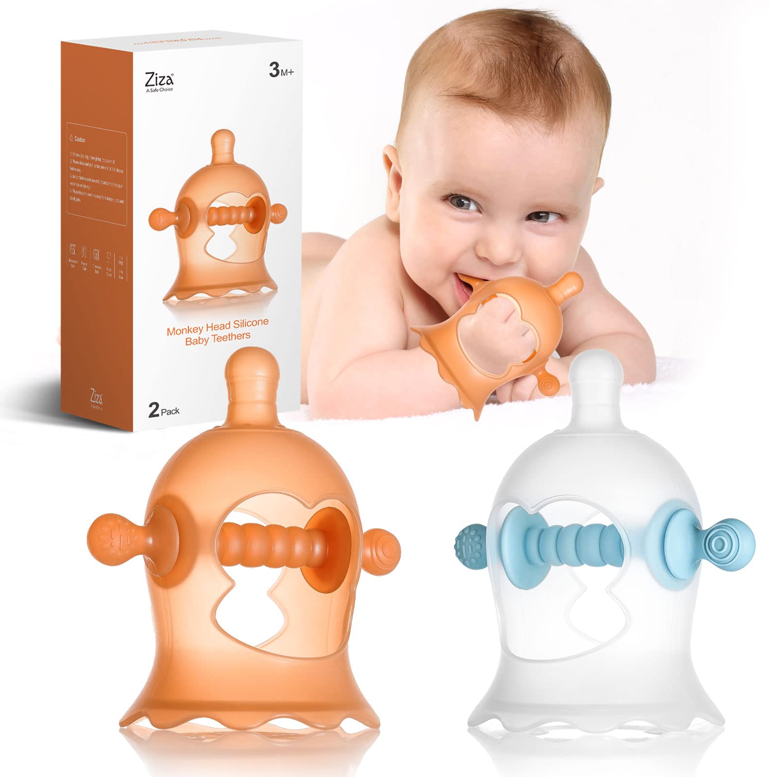 Teething Toys for Babies 0-6 Months, 2 Pack Food Grade Silicone Baby Hand Teether for Infant 6-12 Months, Never Drop Mushroom Teether Chew Toys for Sucking Needs - Safety Tested - Diswasher Safe
