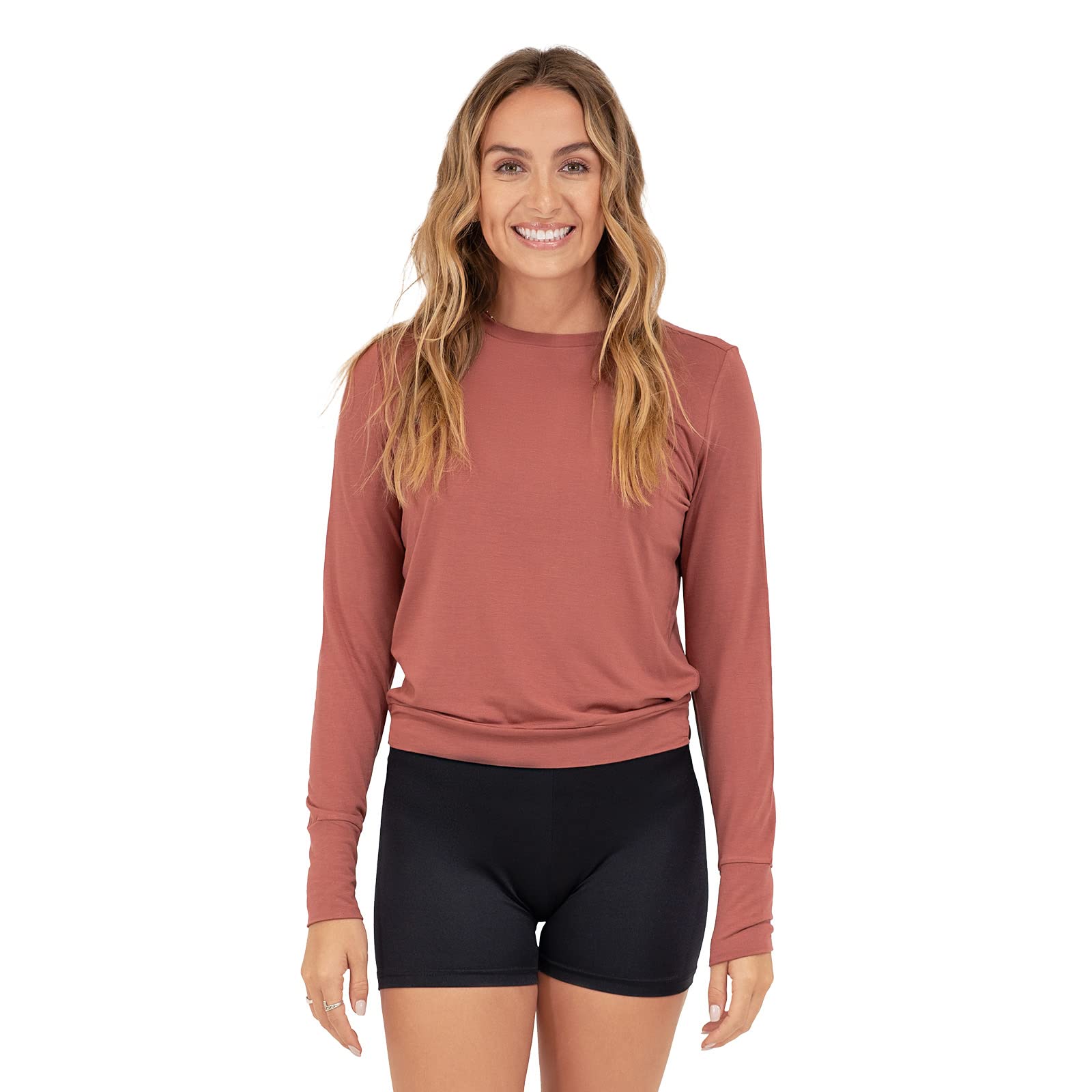 Somewhere Sunny Women's UPF 50 Plus Bamboo Everyday Long Sleeve T-Shirt | Ultra-Soft Crew Neck, UV Sun Protection (Medium, Terracotta)