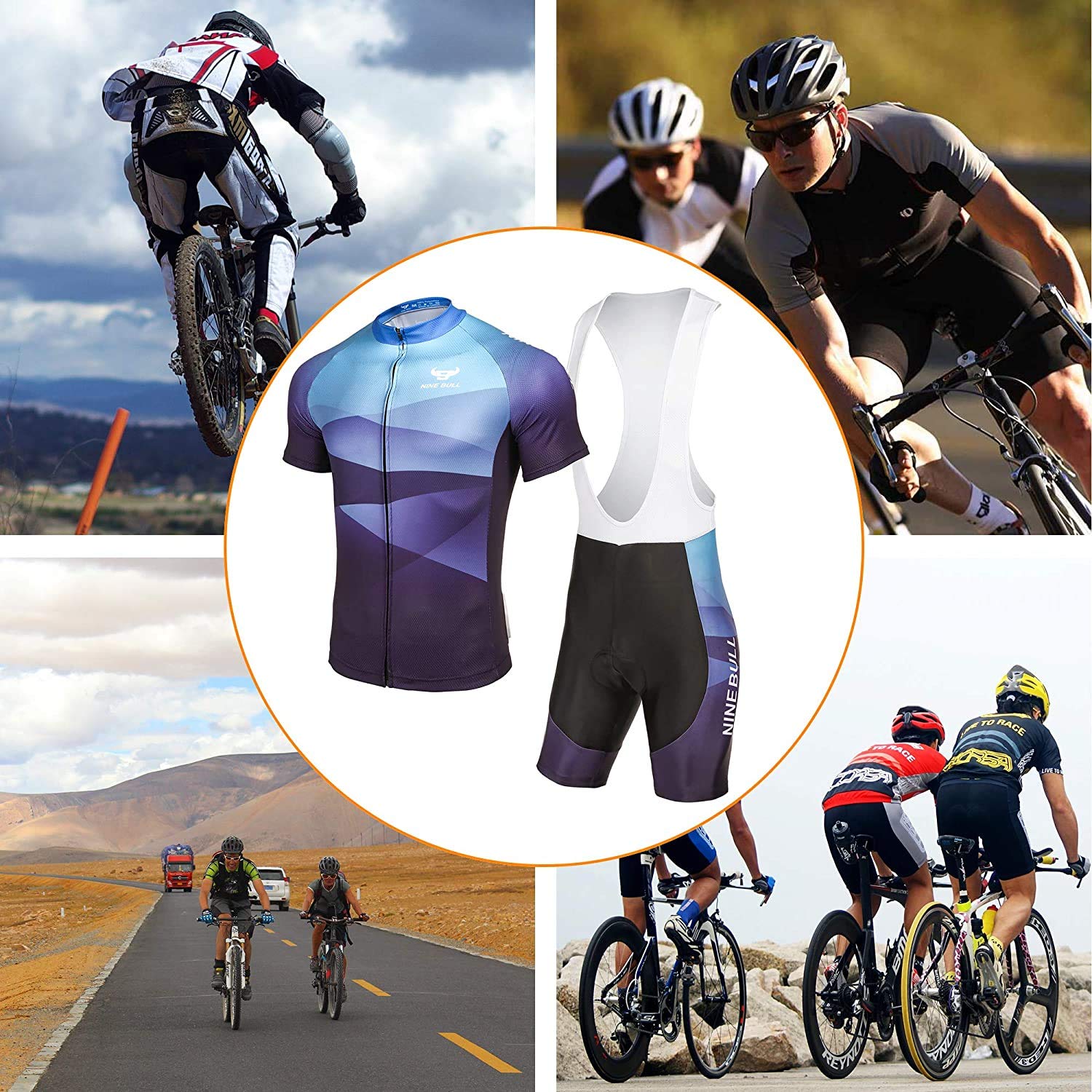 Men's Cycling Jersey Set - Reflective Quick-Dry Biking Shirt and 3D Padded Cycling Bike Shorts