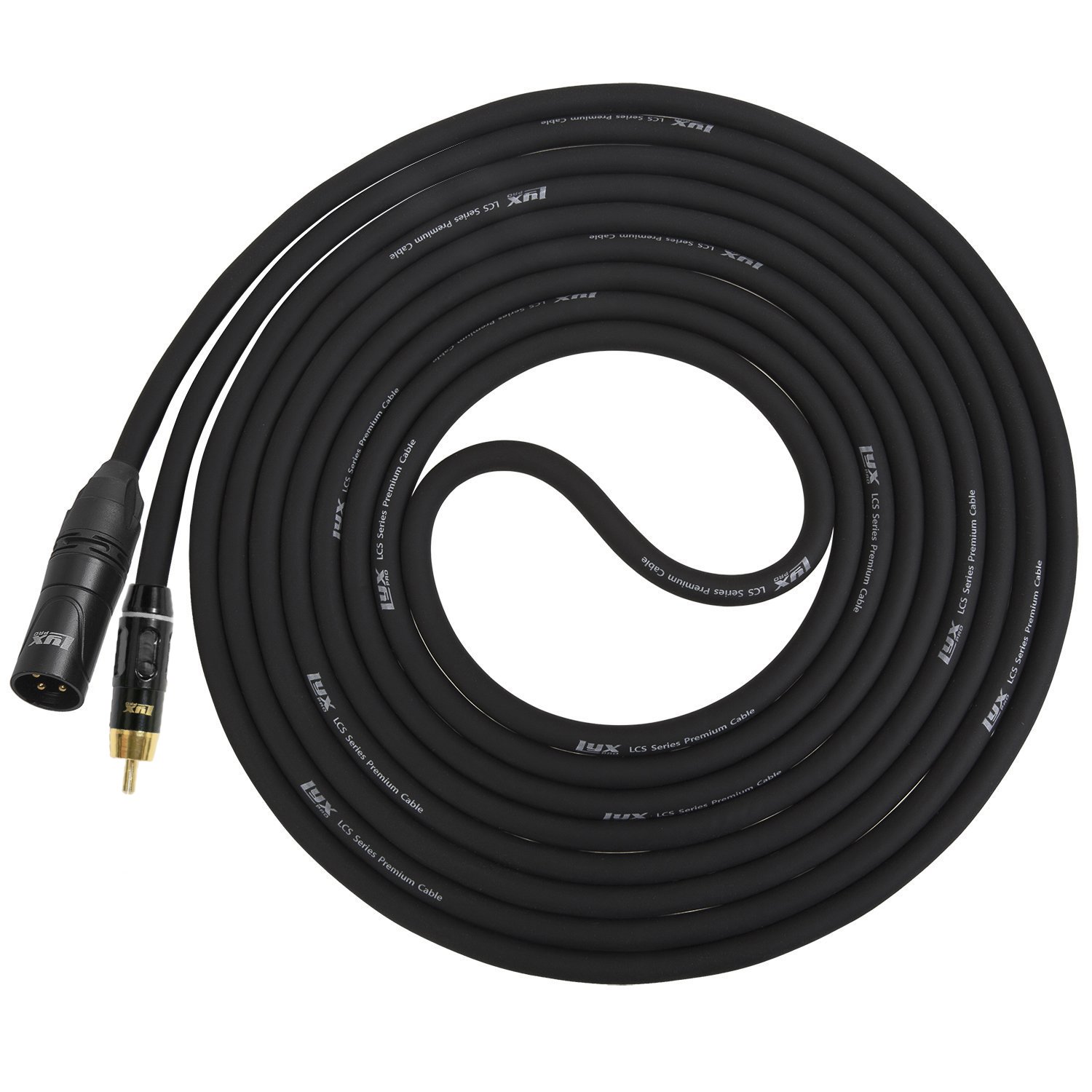 LyxPro XLR Male to Single RCA Male 10 Feet Black Cable. converts balanced audio signals to an unbalanced signal