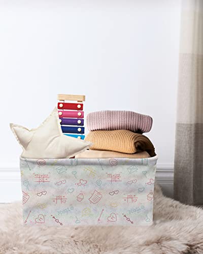 Valentine's Day Storage Bins with Handles, Love Heart Cake Arrow Math Ombre Storage Basket for Shelves, Cube Storage Organizer Bins for Toys, Closet (1 Pack, 15" x 11" x 9.5")