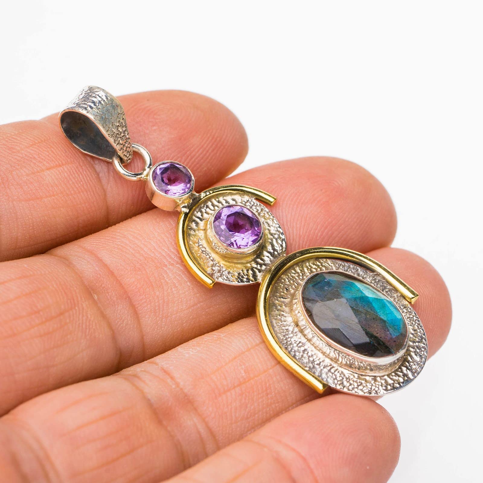 StarGems Natural Blue Fire Labradorite Tree Handmade 925 Sterling Silver Pendant 1.75" E3517-12