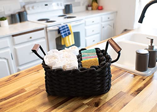 Nat & Jules Thick Woven 12 x 10 Polyester Knit Nesting Baskets Set of 3 - Organize Your Home Linen Closet, Storage Shelves, Bathroom Cabinets or Living Room in Style, Black