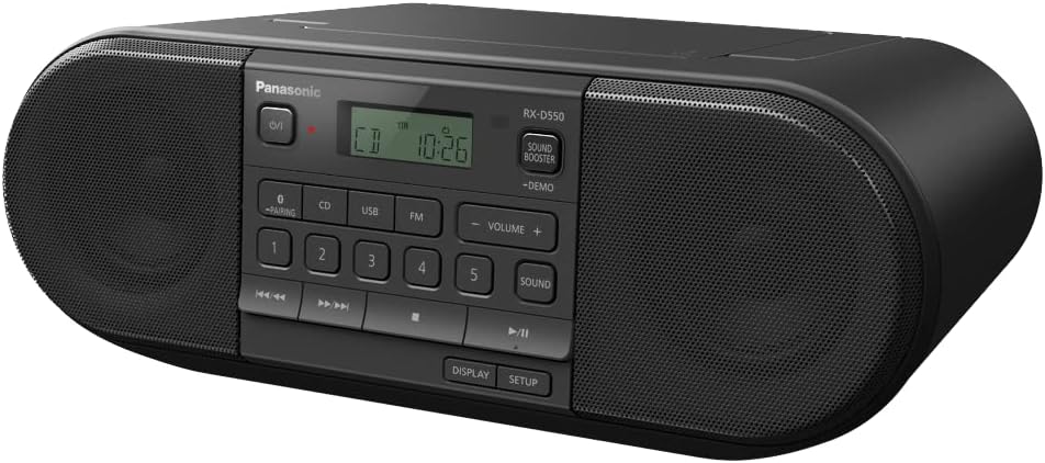 Panasonic RX-D550 Boombox - High Power Portable Stereo AM/FM Radio, Bluetooth, CD, with USB 110-240 Volt (Black)