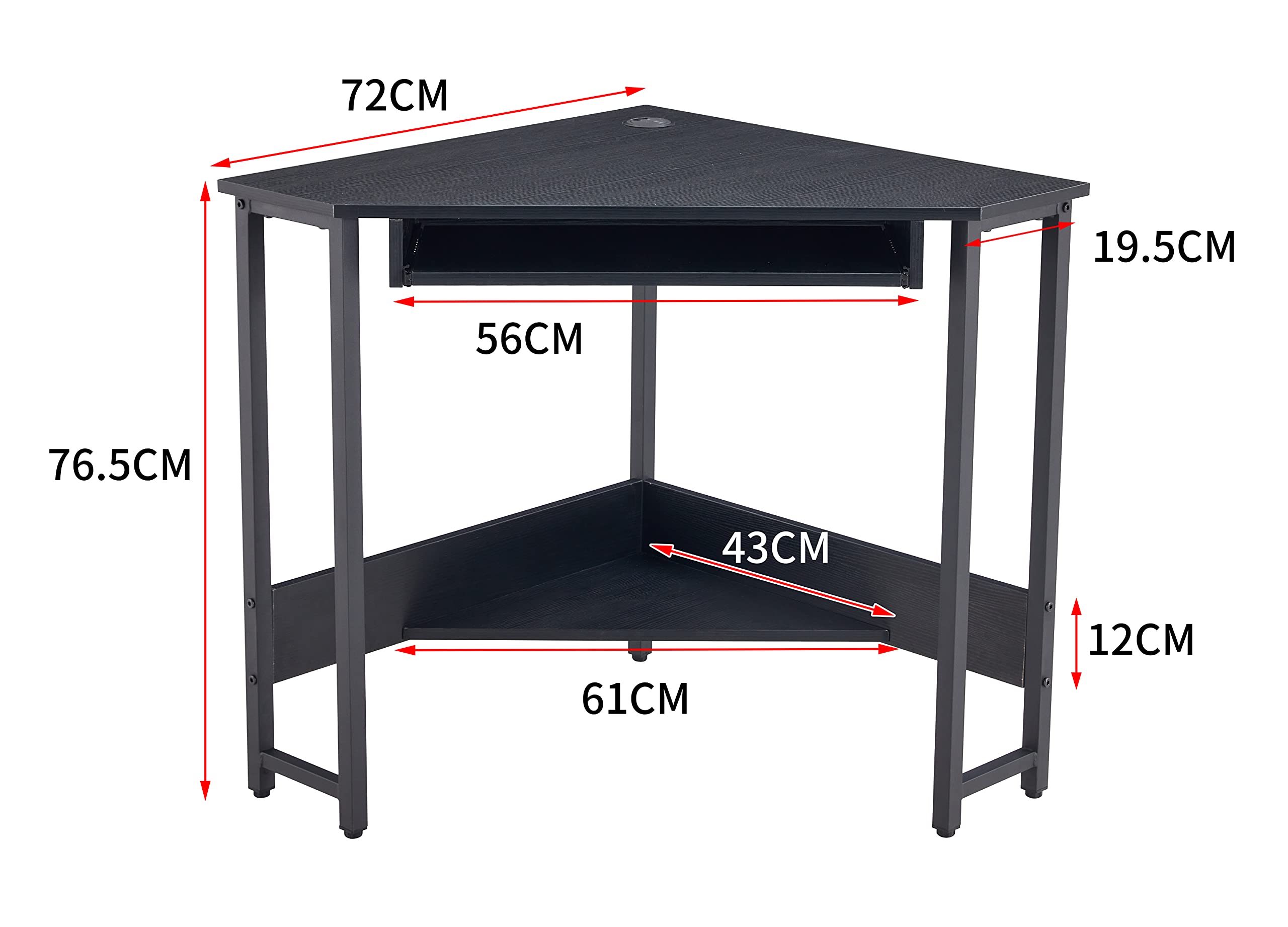 MENGK Triangle Computer Desk,Corner Desk with Smooth Keyboard Tray& Storage Shelves,Compact Home Office,Small Desk with Sturdy Steel Frame As Workstation for Small Space,Black,28.34''L 24''W 30.11''H