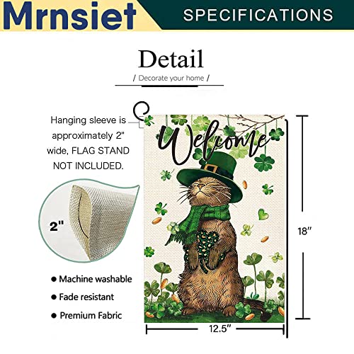 St Patricks Day Garden Flag, Welcome St. Patrick's Day Flags 12x18 Double Sided, Lucky Shamrock Cat Small Burlap Yard Flags for Farmhouse Front Porch Lawn Outdoor Saint Patricks Holiday Decor