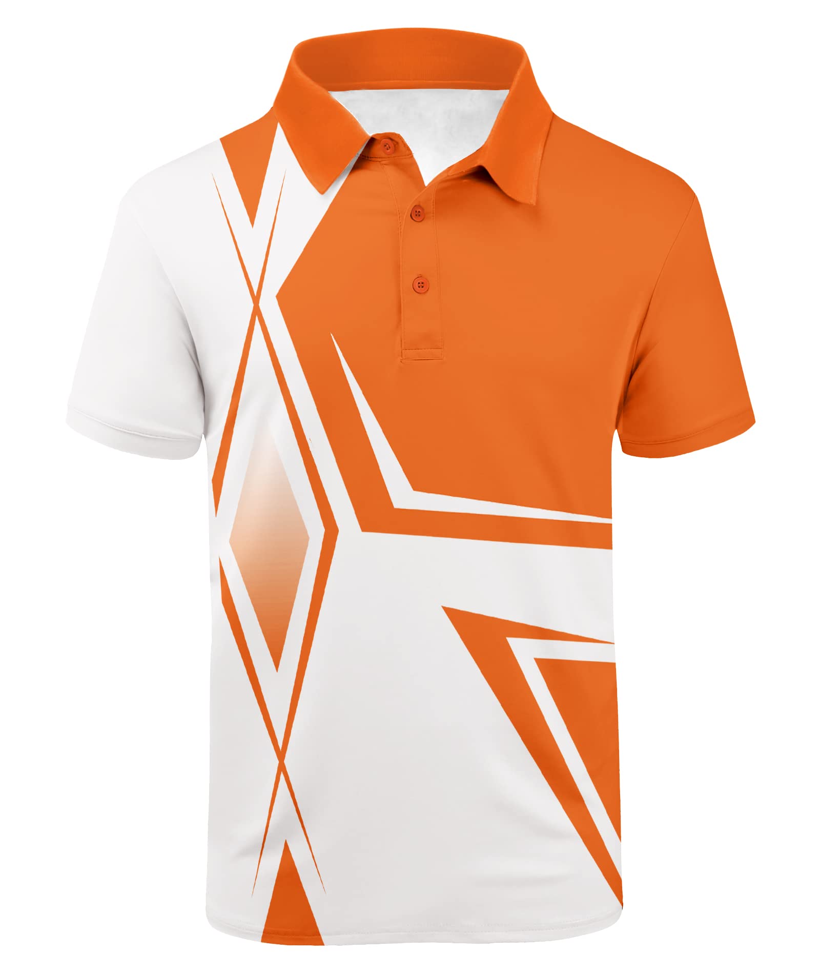 SCODI Mens Golf Shirt Moisture Wicking Performance Sport Short Sleeve Print Golf Polo Shirts for Men White Orange