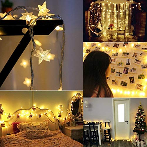 Merdeco Star String Lights, 16ft/5m 50 LED Plug in String Lights Warm White Fairy Lights for Christmas/Wedding/Party Indoor and Outdoor Decoration