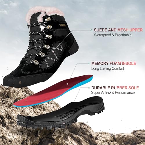 R CORD Womens Outdoor Hiking Boots Waterproof Non-Slip Work Boots Gold Size 12.5
