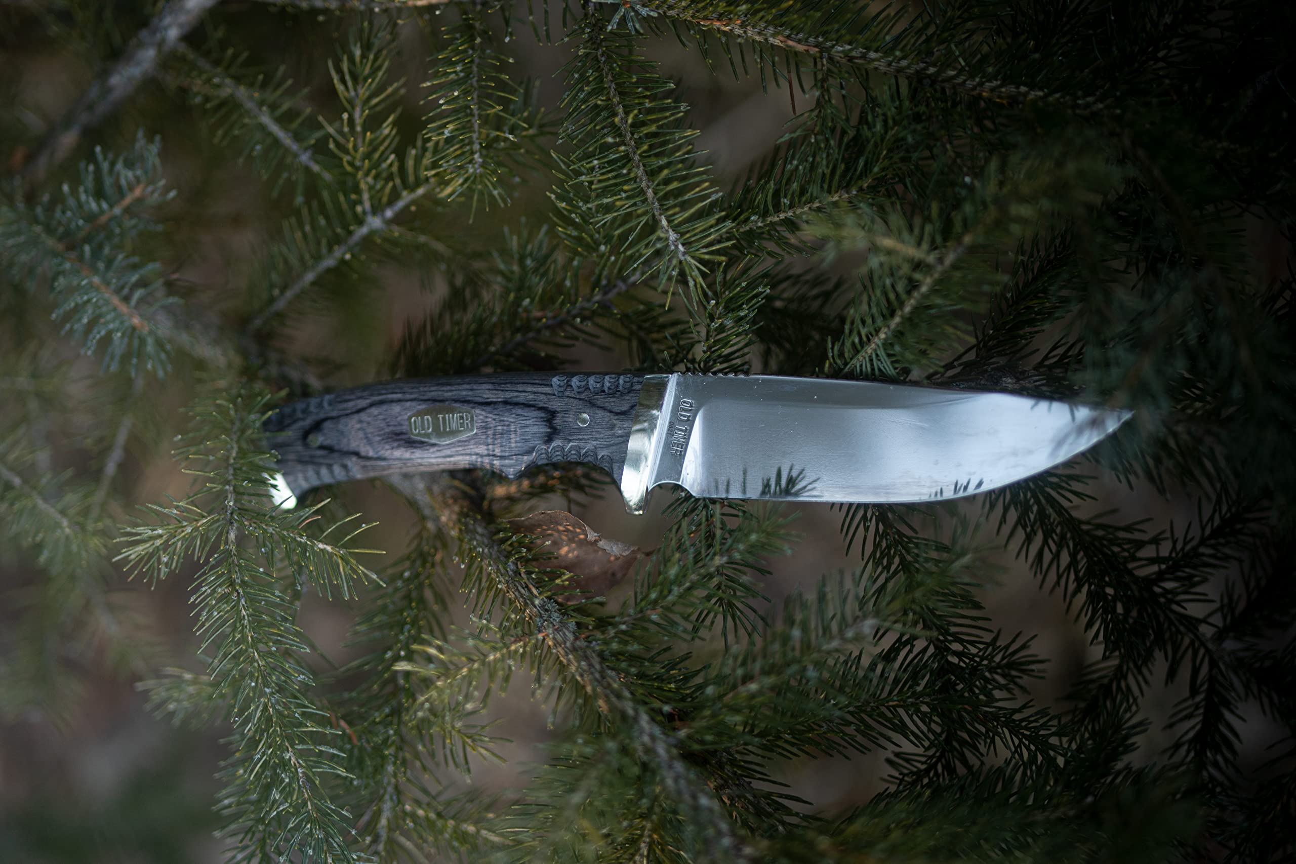 Old Timer Heritage Series 169OT 10.25in Fixed Blade Knife with Stainless Steel Drop Point Blade, Laminate Wood Handle, Full Tang Design, and Leather Sheath for Hunting, Camping, EDC, and Outdoors
