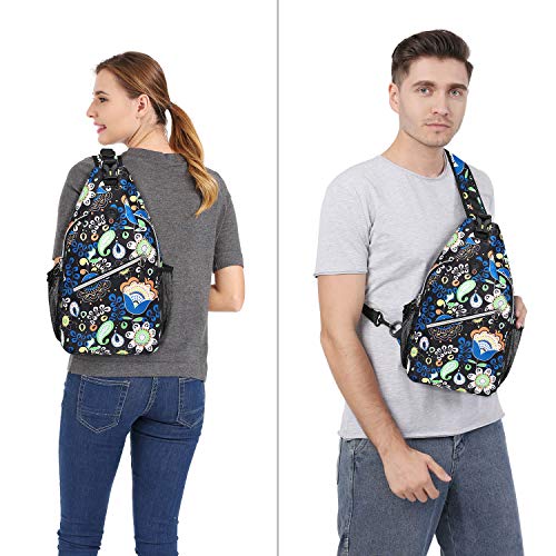 MOSISO Sling Backpack,Travel Hiking Daypack Pattern Rope Crossbody Shoulder Bag, Navy Blue Base Bohemian