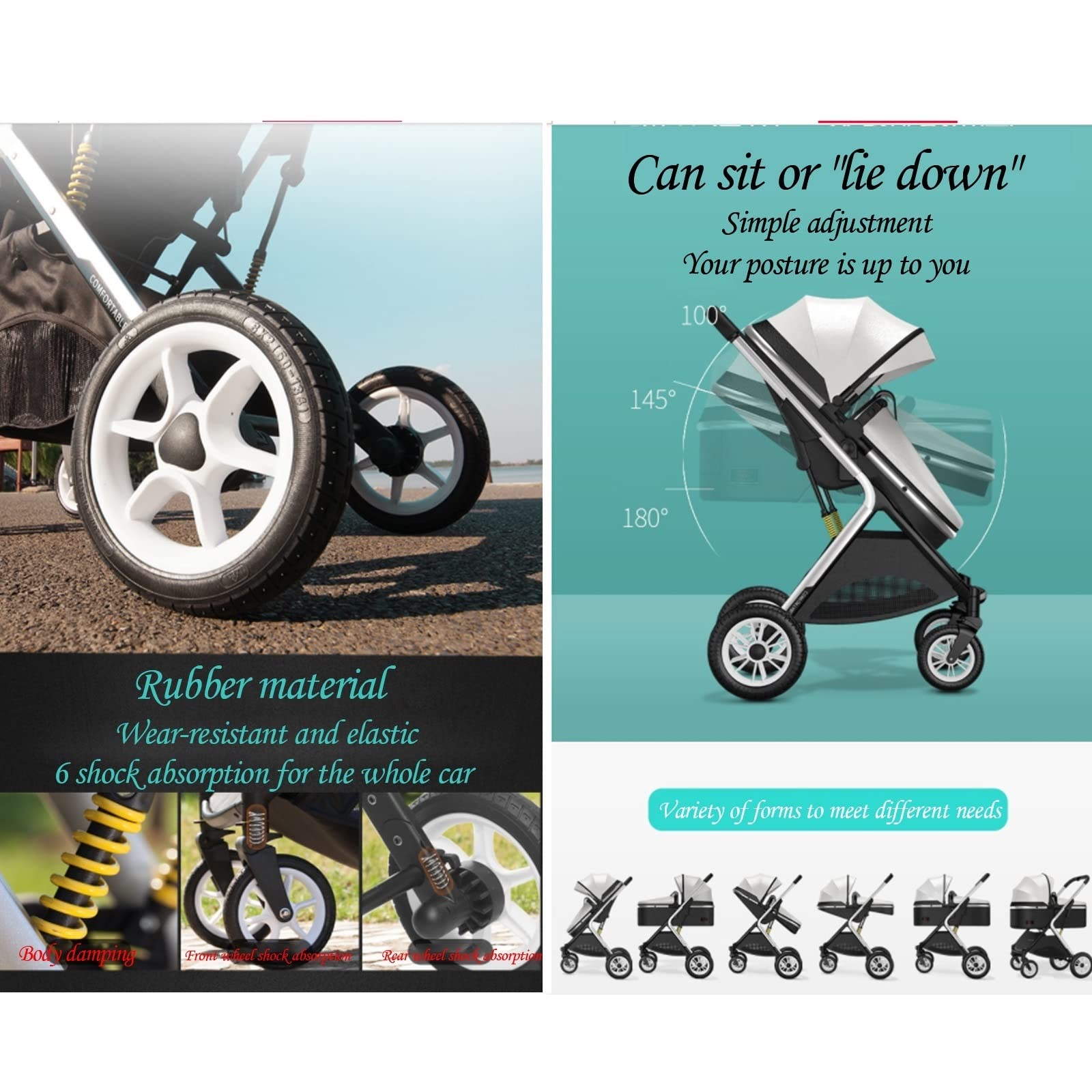 Twin Baby Pram Stroller,Double Infant Stroller,Foldable Double Seat Tandem Stroller High Landscape Reversible Easy Foldable (Color : Black)