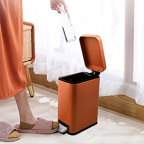 M-Aimee 1.3 Gallon Slim Small Trash Can with Lid Soft Close, Stainless Steel Garbage Can for Bathroom Bedroom Office, Rectangular Step Trash Bin with Removable Inner Waste Basket (Pink)