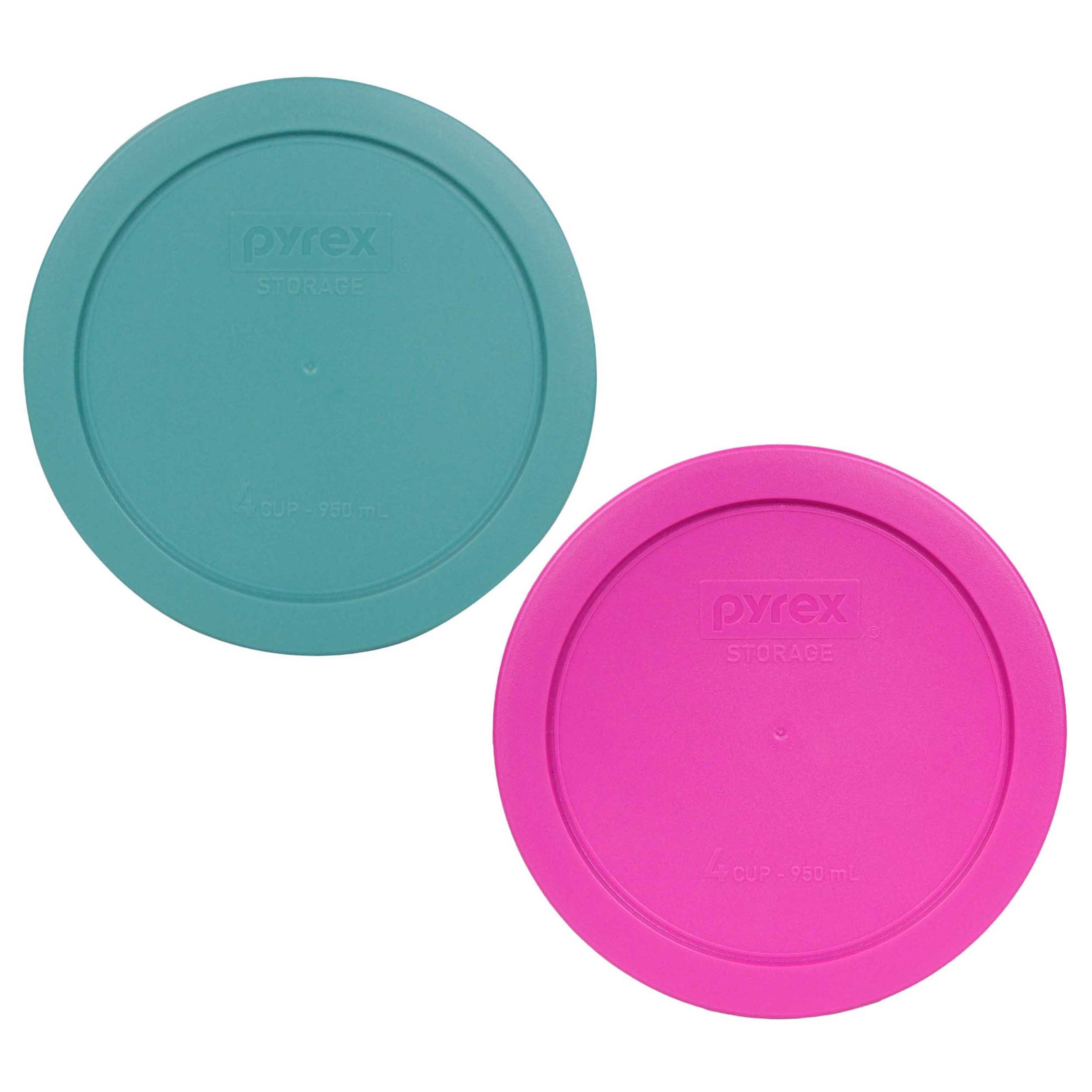 Pyrex 7201-PC 4 Cup (1) Turquoise & (1) Pink Round Plastic Storage Lid, Made in USA