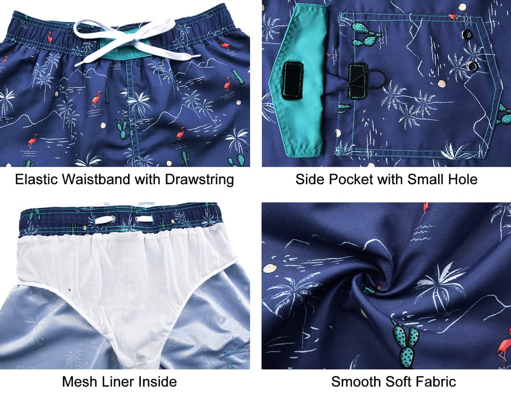 Nonwe Men's Swimming Shorts 9" Breathable Palm Tree Beach Shorts with Lining Blue 40