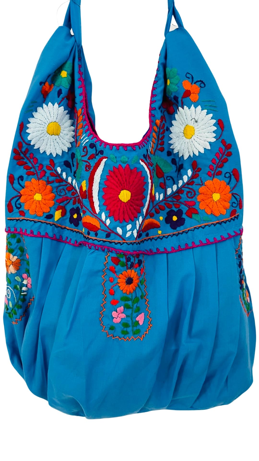 Leos Imports (TM) Hand Embroidered Puebla Mexican Tote Bag (Aqua Multi)