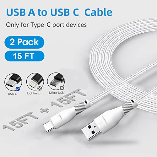 PS5 Controller Charger Cable,2Pack 15FT Charging Cord for Playstation 5 DualSense,Xbox Series X/S Controller,for Nintendo Switch/Lite/OLED,Samsung S21 S20 S22 Plus FE,A52 A32 A12 A13 5G,USB C to A