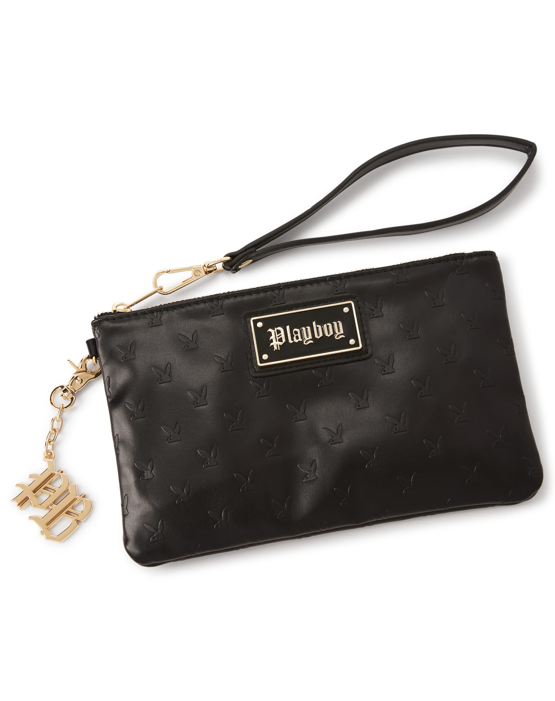 Spencer's Black Embossed Playboy Icon Wristlet
