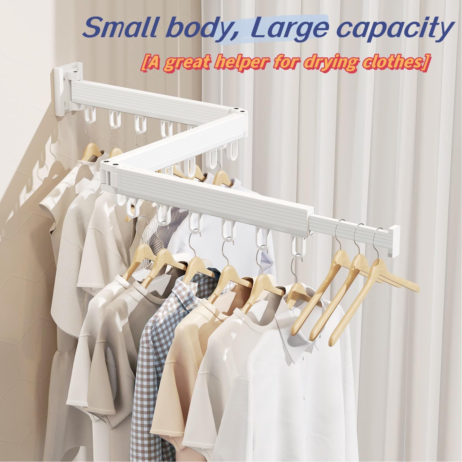 Lora Dew Clothes Drying Racks for Laundry,Wall Mounted Drying Rack Clothing,Foldable Drying Rack,Collapsible Dryer Rack,Clothes Hanger,Laundry Room Hanging Rack,Folding Indoor White