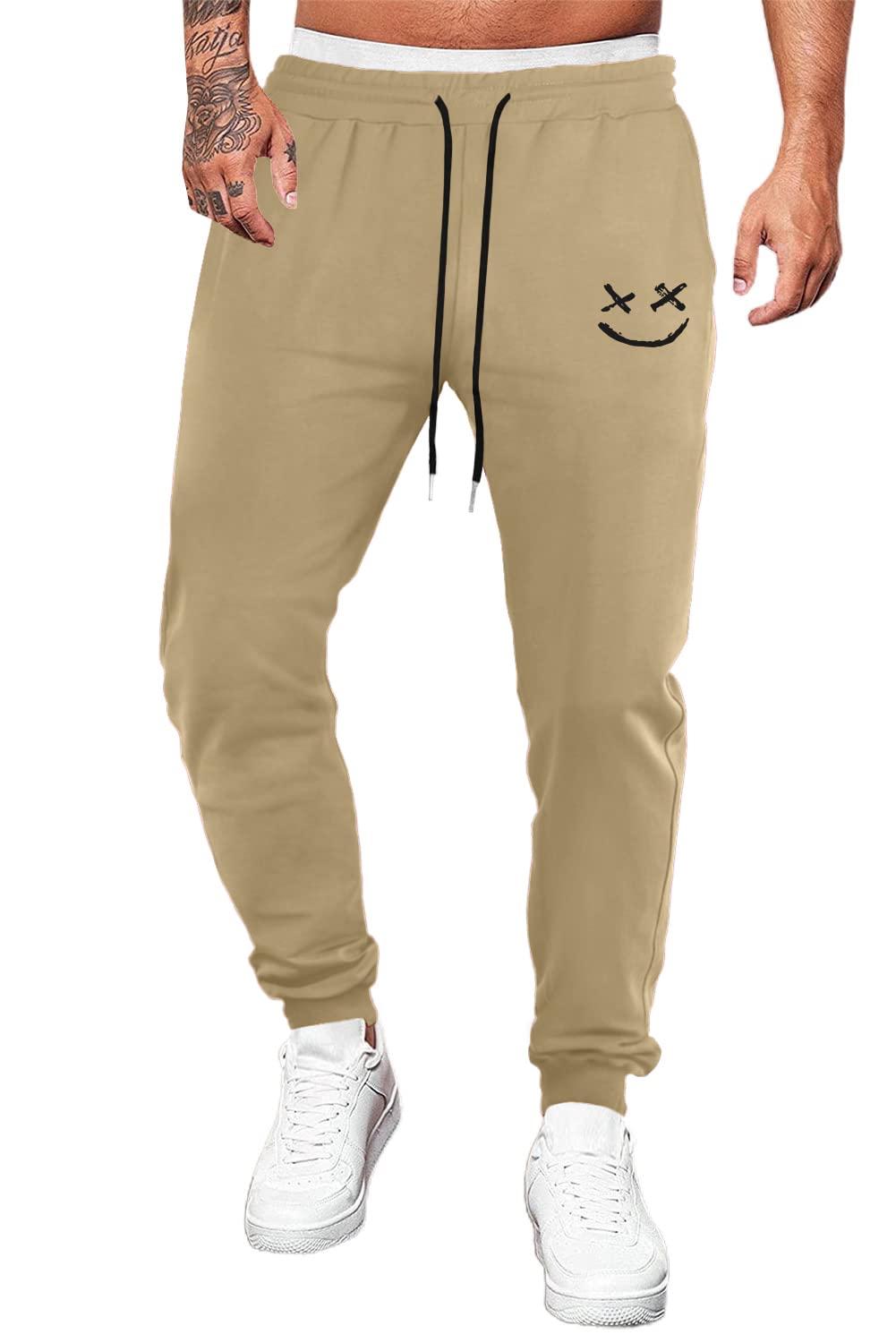 Renaowin Mens Sweatpants Causal Fit Tapered Track Pants with Pockets Athletic Joggers for Men Workout, Running, Gym Khaki US 38(XL)