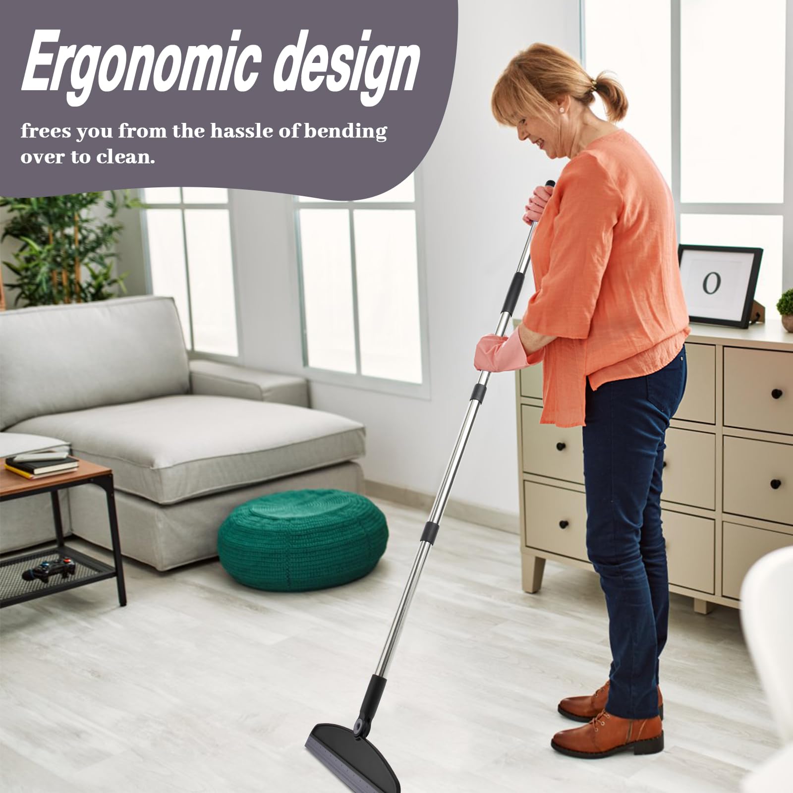 XXFLOWER Silicone Air Broom,Multifunction Magic Broom with Long Handle,Adjustable Rubber Squeeze Broom Sweeping Water,Pet Hair Remover for Carpet,Kitchen,Concrete Floor,Bathroom Tile(Charcoal)