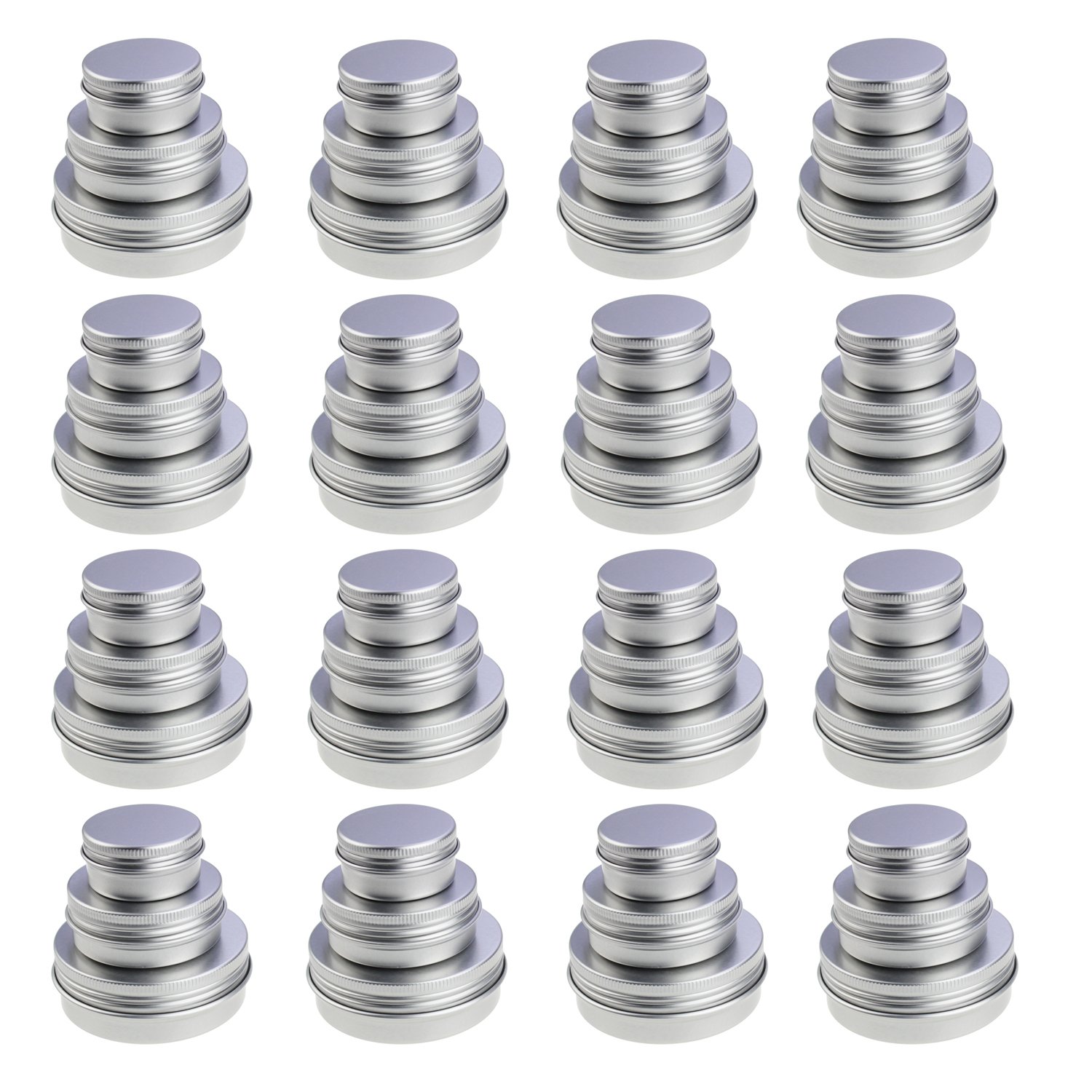 LJY 48 Pieces Round Aluminum Cans Screw Lid Metal Tins Jars Empty Slip Slide Containers (Mixed Sizes)