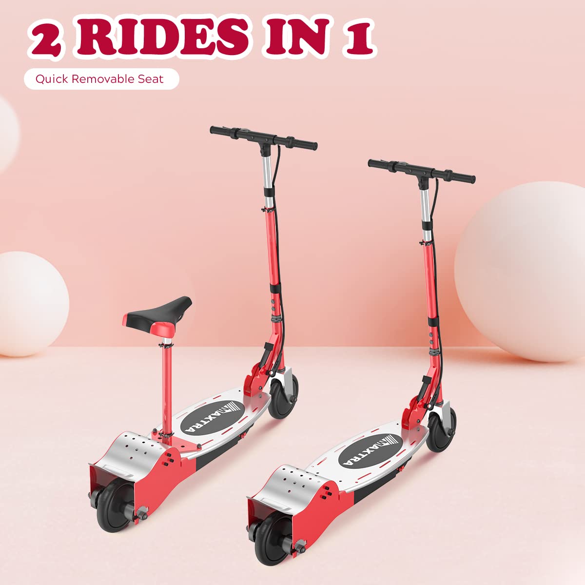 MAXTRA E120 Electric Scooter with Removable Seat, 60 Mins Long Battery Life & up to 10mph, Adjustable Height for Kids Ages 6-12
