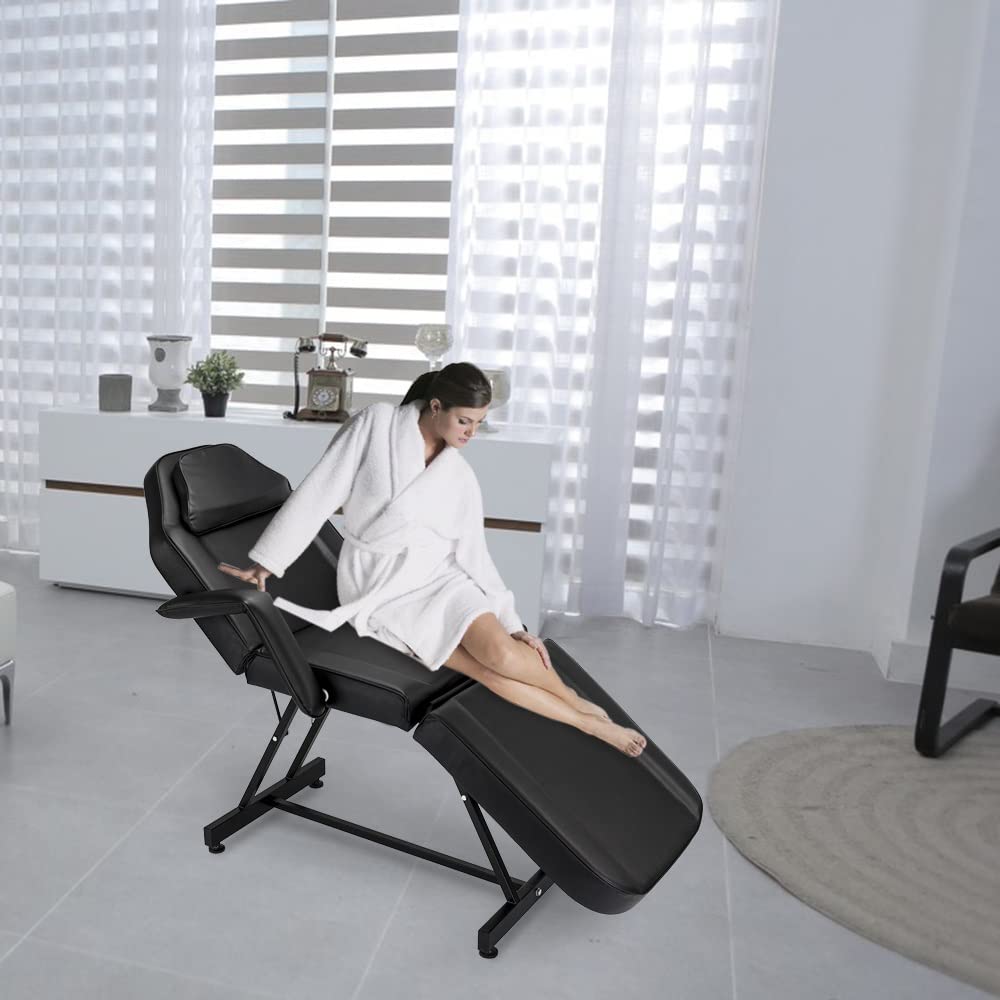 ZHYH 72" Adjustable Beauty Bed Beauty Salon SPA Massage Bed Tattoo Chair with Stool Black