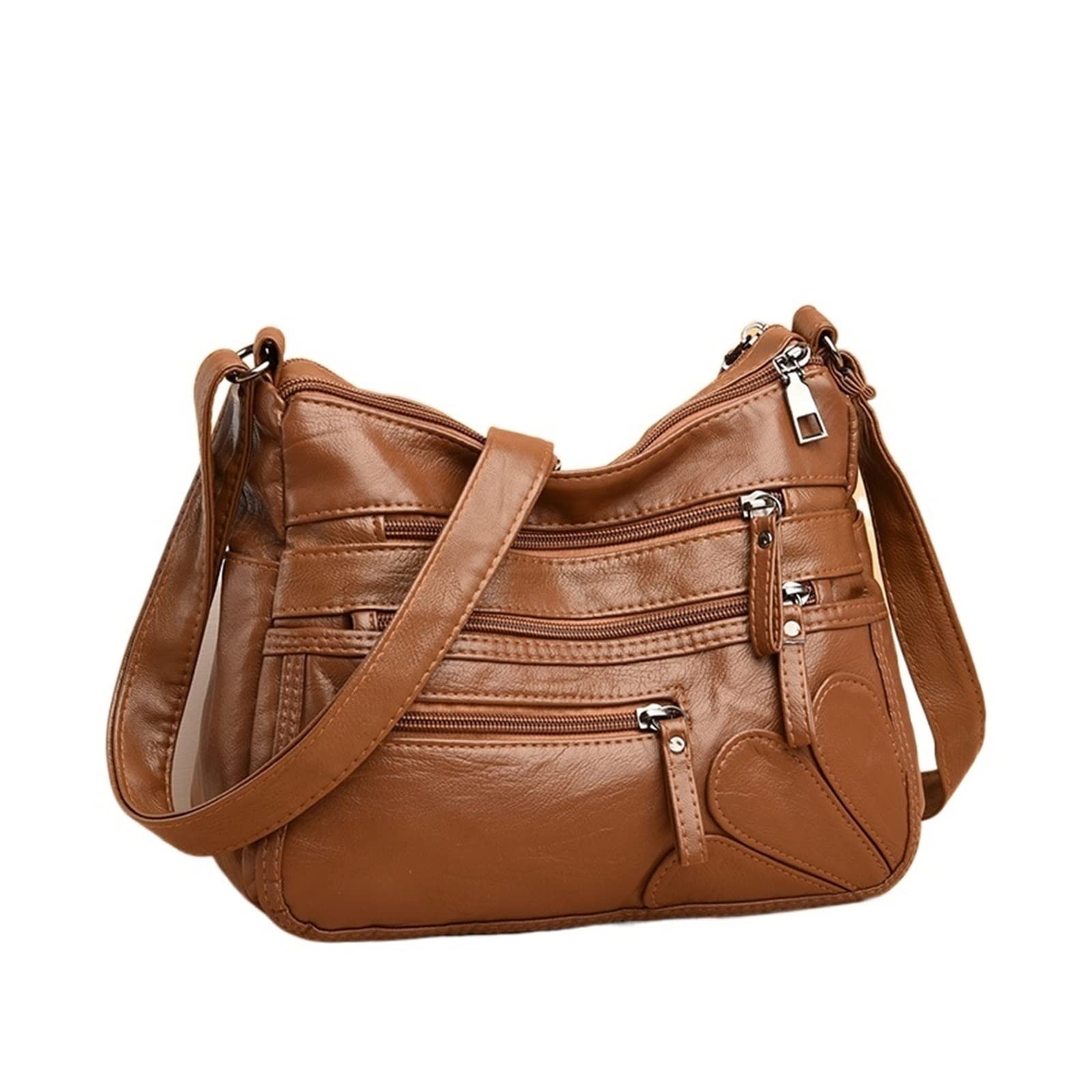 Tuoig Women Shoulder Bag PU Leather Crossbody Bag Multi-Pockets Messenger Bag Flower Patchwork Leather Purse Soft Handbag (Color : Black)