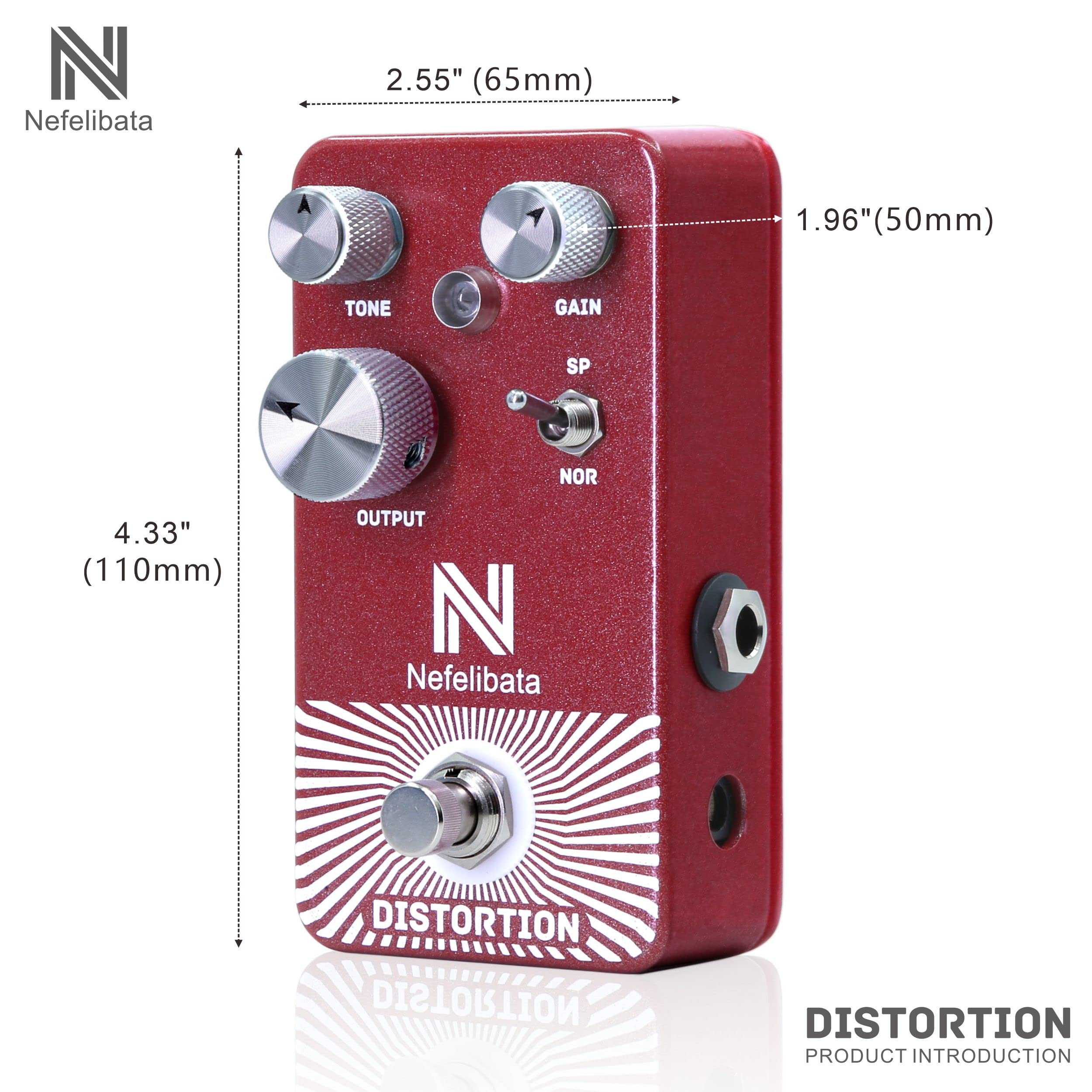 Nefelibata Distortion Electric Guitar Effects Pedal Handmade,Two Frequency Clipping Modes and True Bypass Design,Achieve CRUNCH/Delicate SOLO/Majestic Rock and Roll Distortion Tones -Red Metal Shell